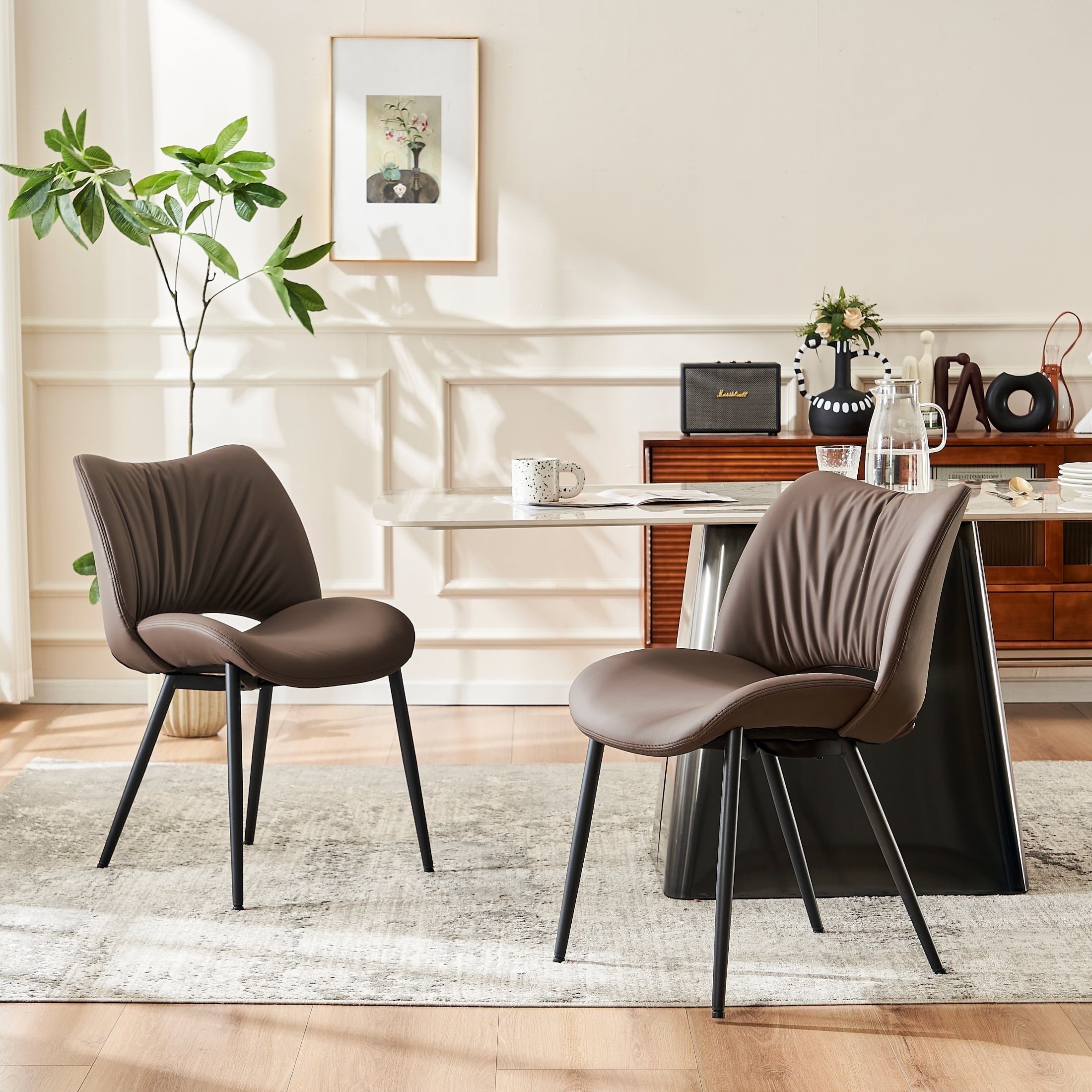 YOUNIKE Set of 2 Modern Genuine Leather Dining Chairs, Stylish Kitchen ...