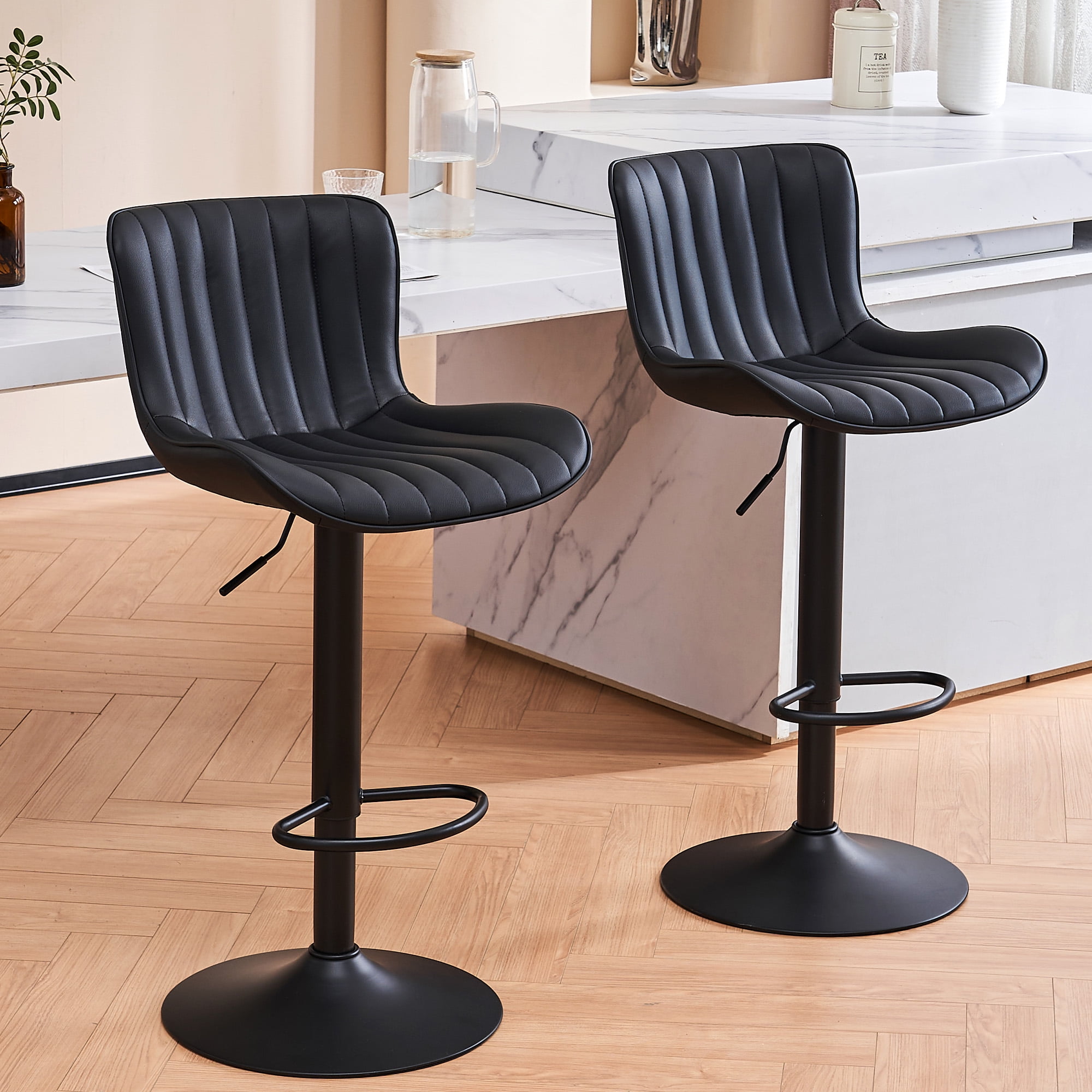 YOUNIKE 2 Piece PU Bar Stools Set - Swivel, Adjustable Height, Easy to ...