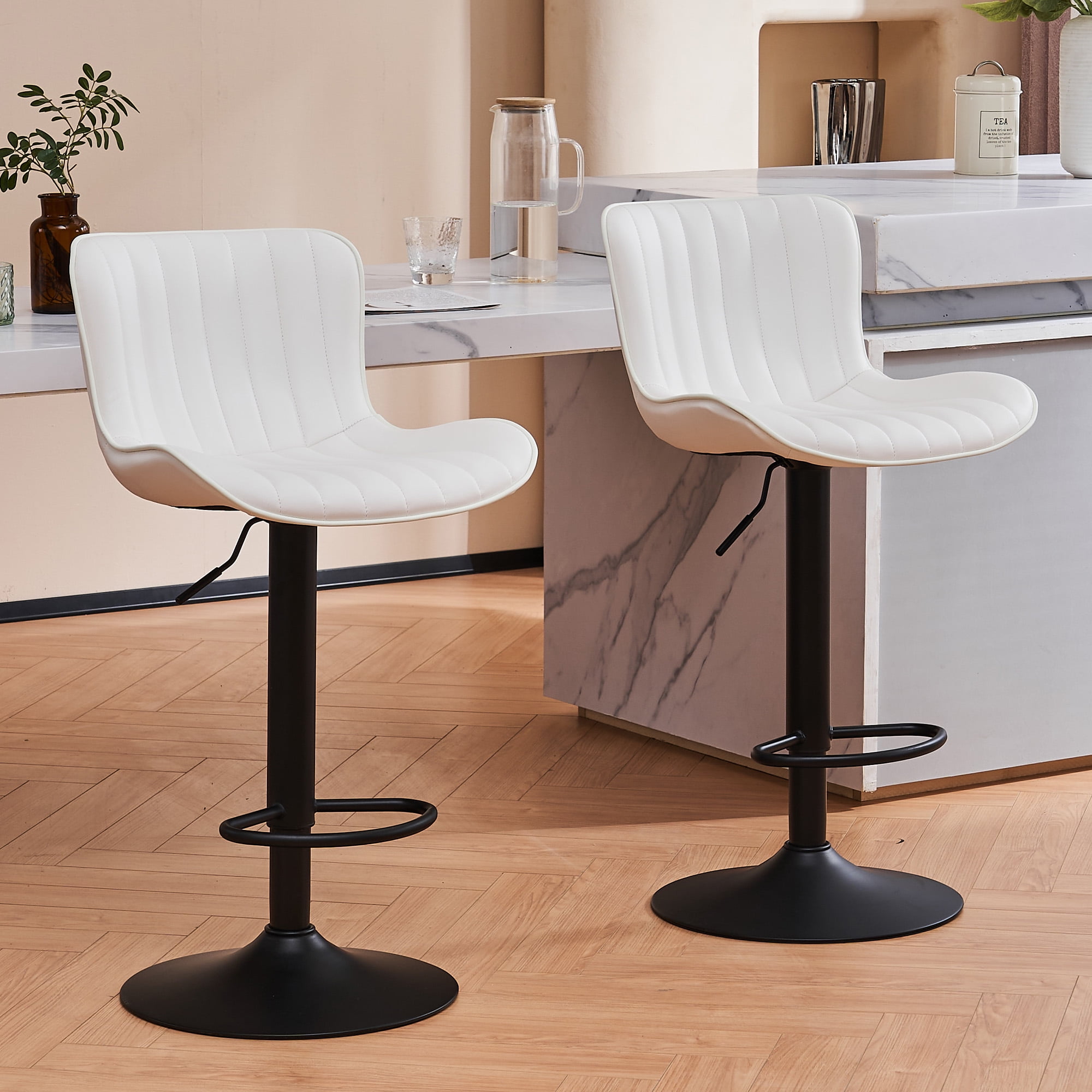 YOUNIKE Set of 2 PU Bar Stools with Back Swivel & Adjustable Height ...