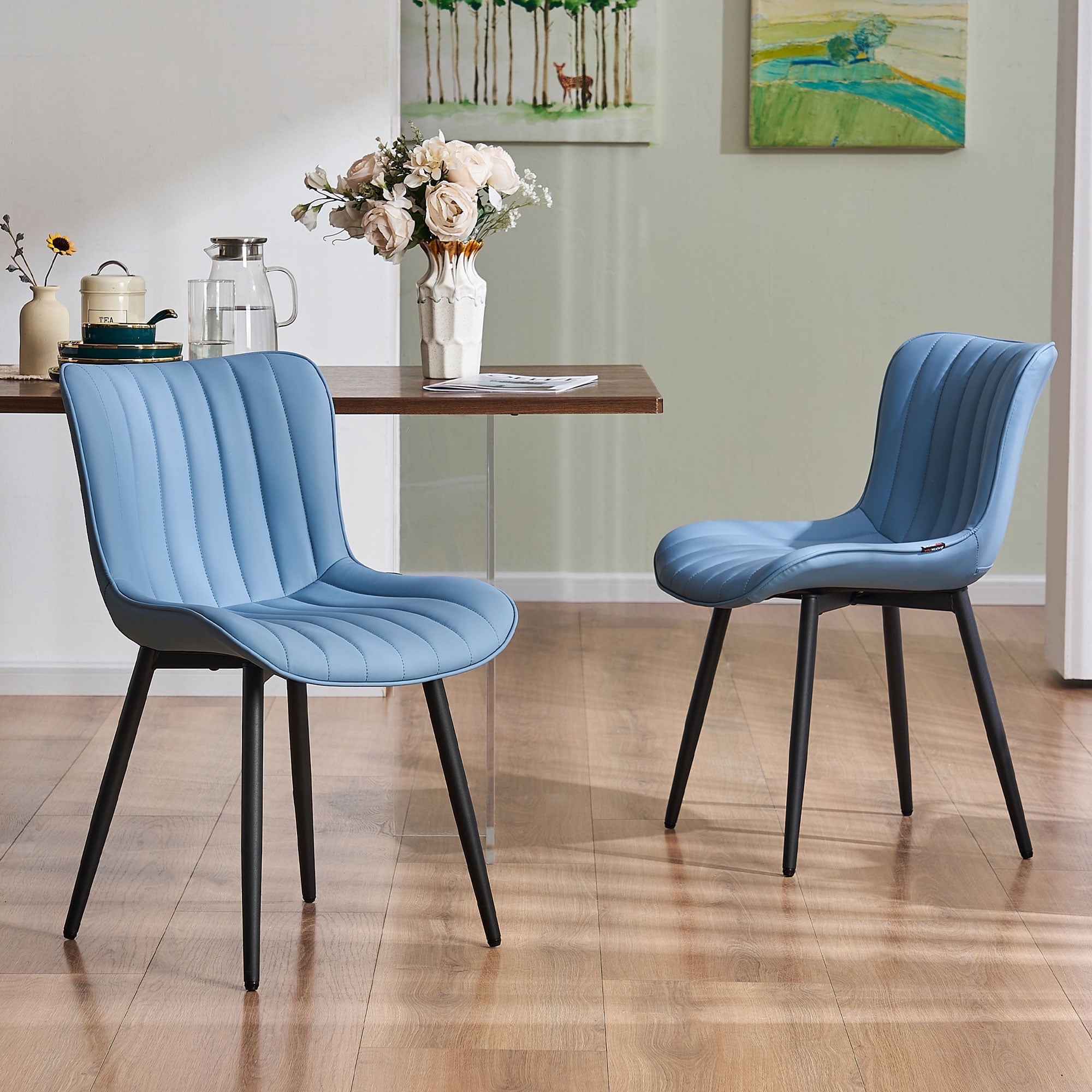 YOUNIKE Soft Dining Chair Set of 2 Fuax Leather Upholstered Wide Back ...