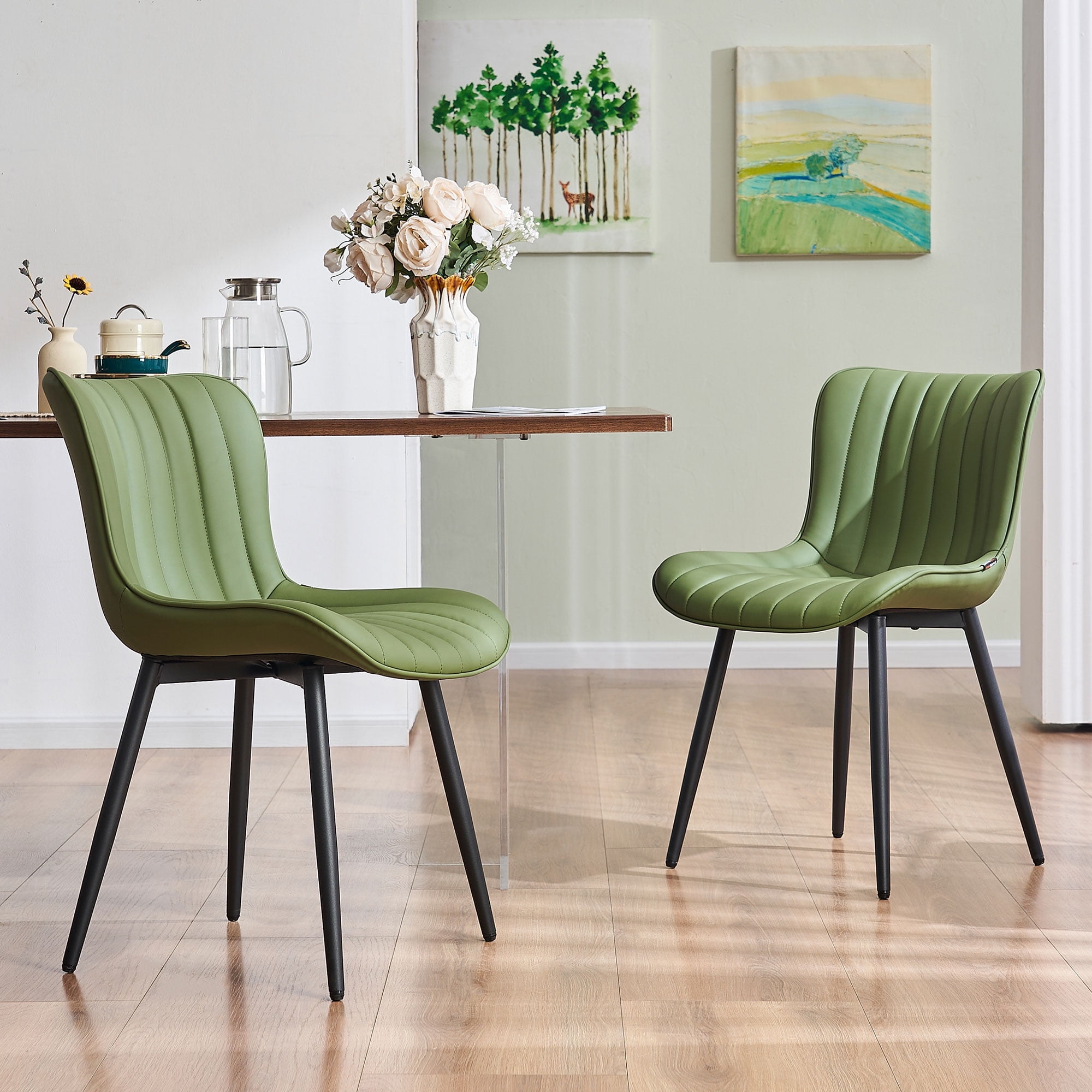 YOUNIKE Set of 2 Soft Dining Chairs, Green, Faux Leather, Wide-Back ...