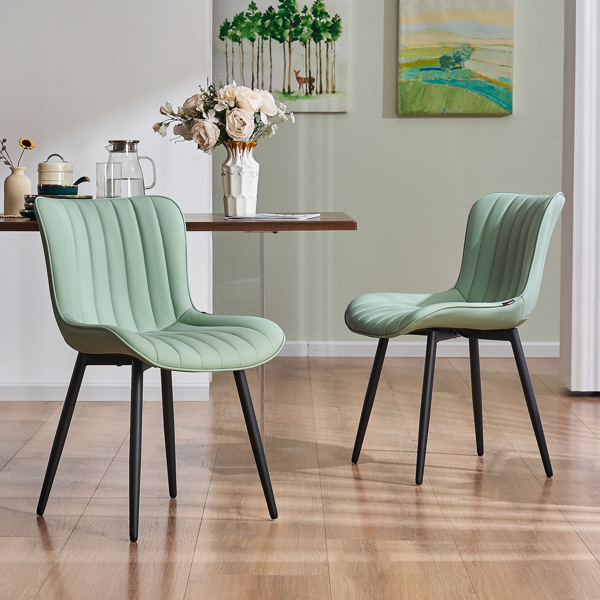 YOUNIKE Soft Dining Chair Set of 2 Faux Leather Upholstered Wide Back ...
