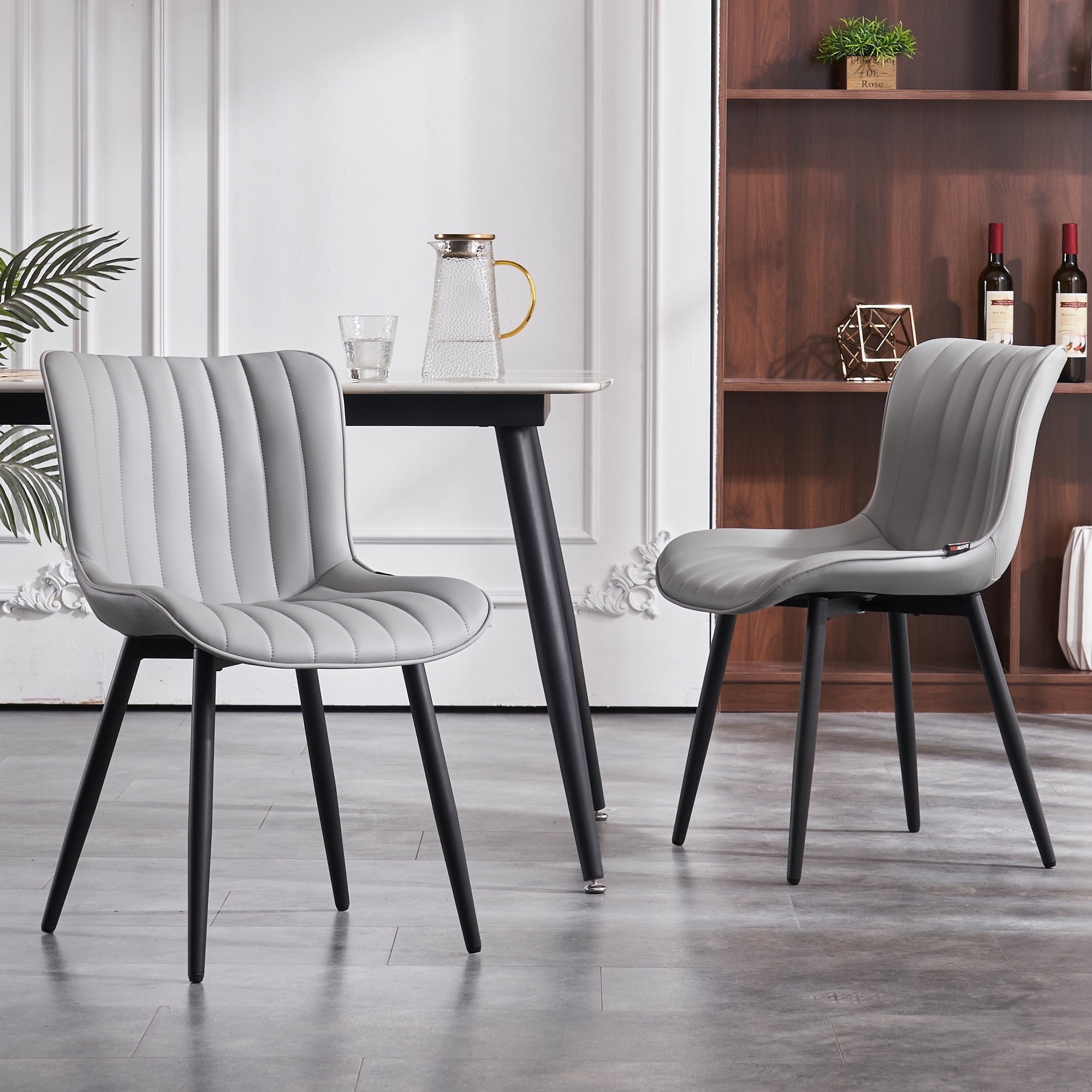 YOUNIKE Soft Dining Chair Set of 2 Gray Faux Leather Upholstered Full ...