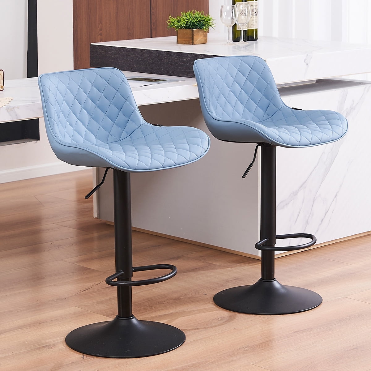 YOUNIKE Upholstered Bar Stools Set of 2 PU Leather Adjustable Counter ...