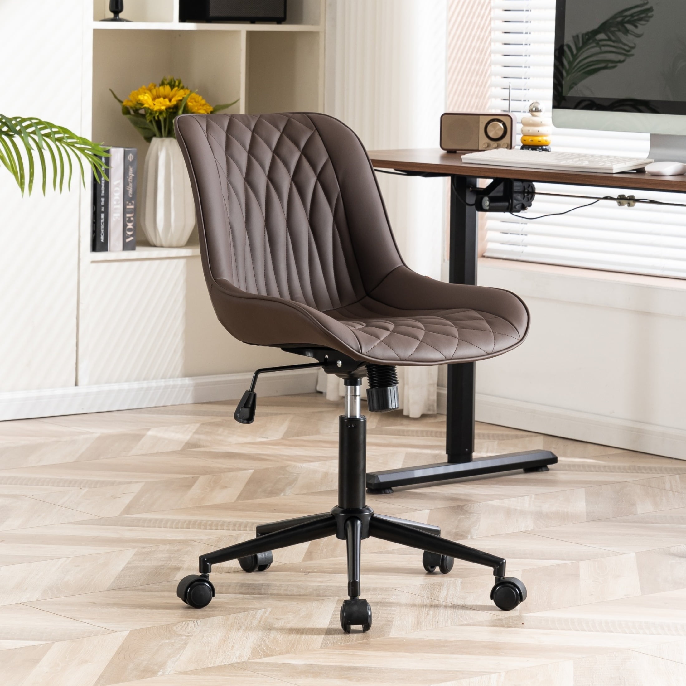 YOUNIKE Upholstered Desk Chair, Armless Computer Chair with Wheels ...