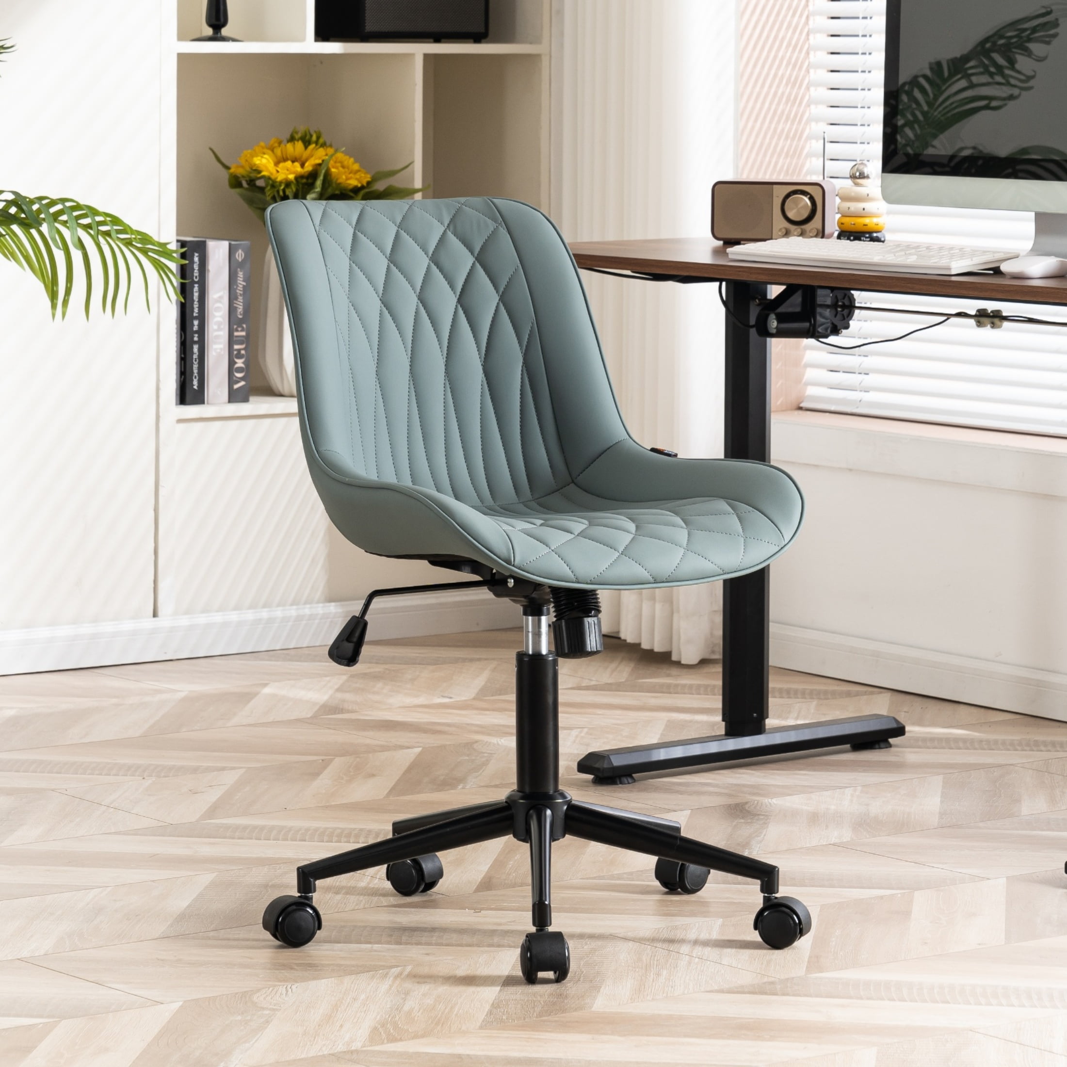 YOUNIKE Upholstered Desk Chair, Armless Computer Chair with Wheels ...