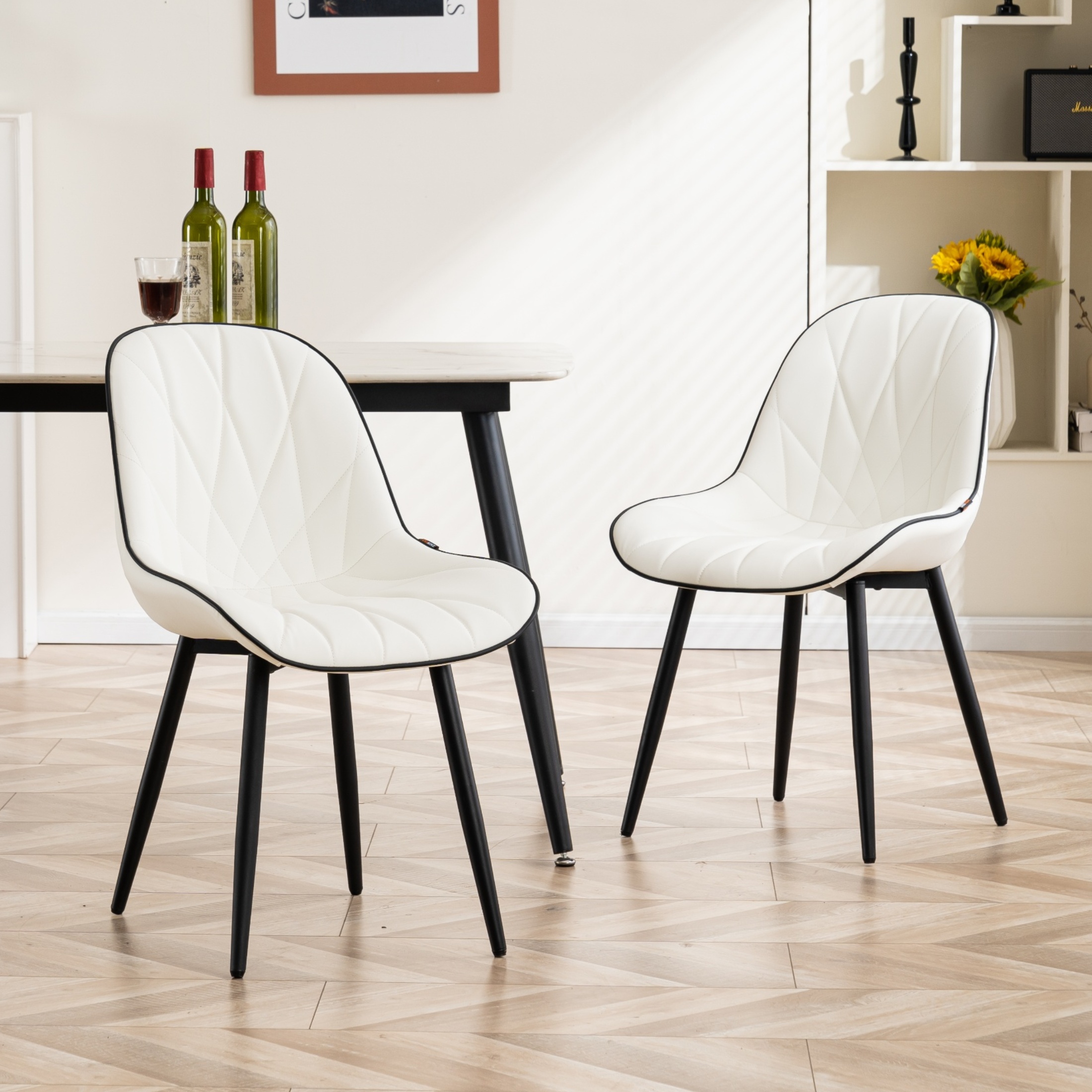 mid Century Modern Retro Faux Leather Dining Chairs Upholstered Seat ...