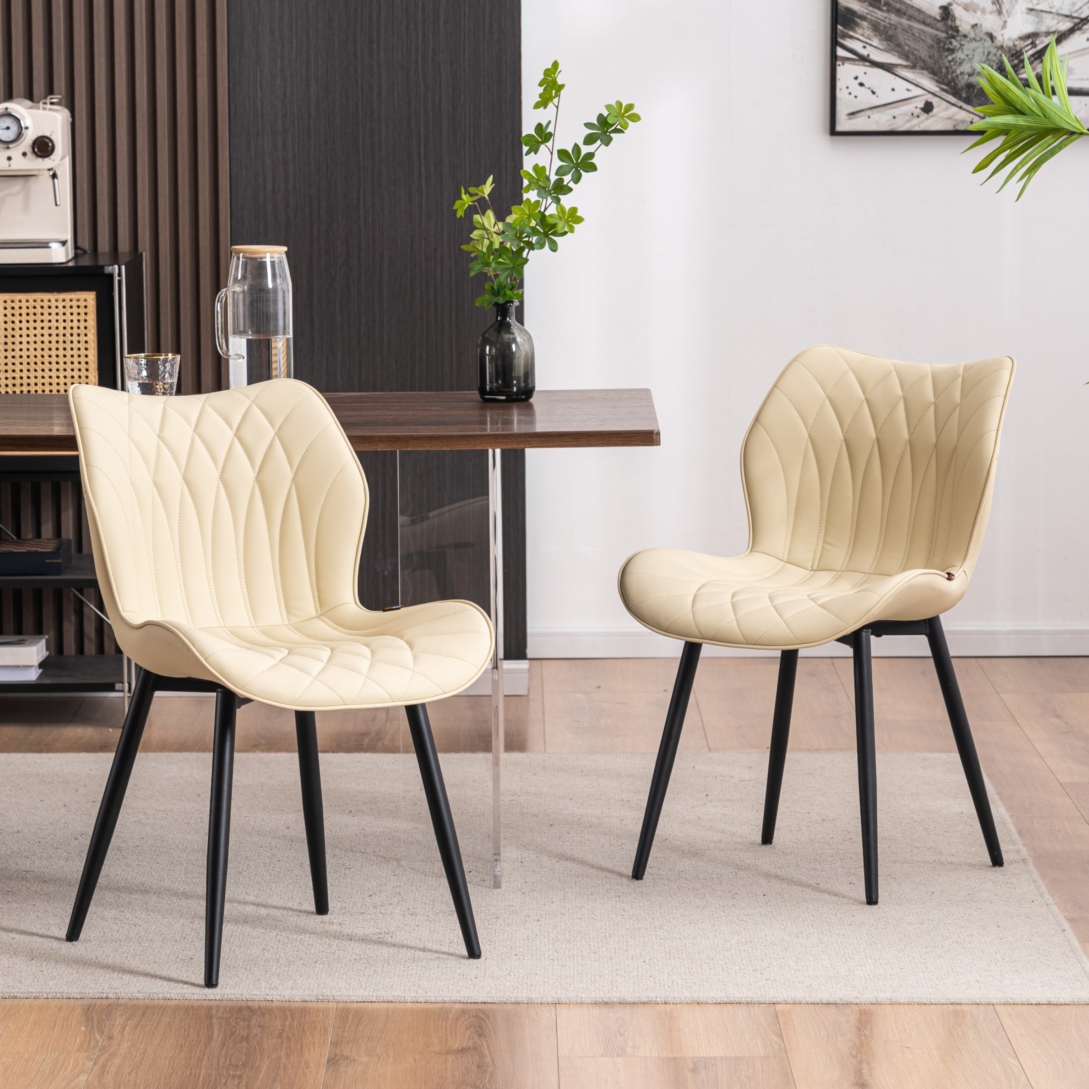 YOUNIKE Upholstered Dining Chairs Set of 2, Faux Leather Kitchen Chairs ...