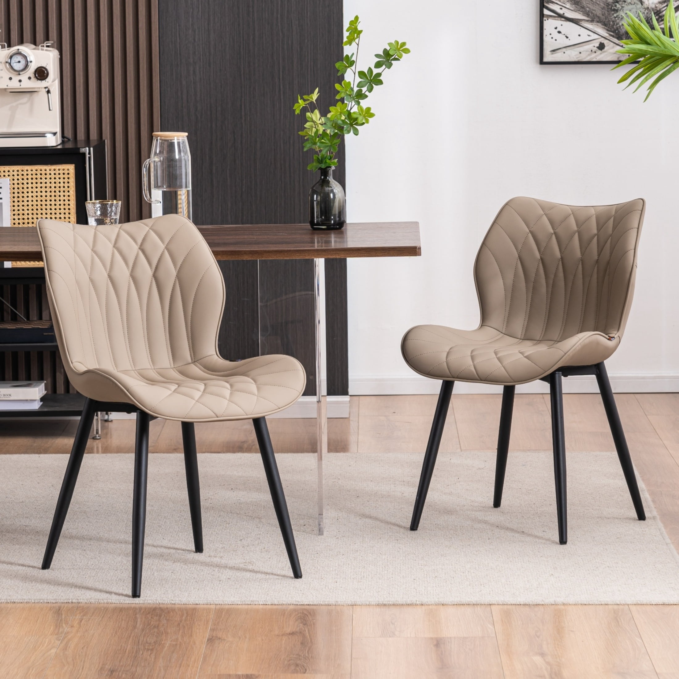 YOUNIKE Upholstered Dining Chairs Set of 2, Faux Leather Kitchen Chairs ...