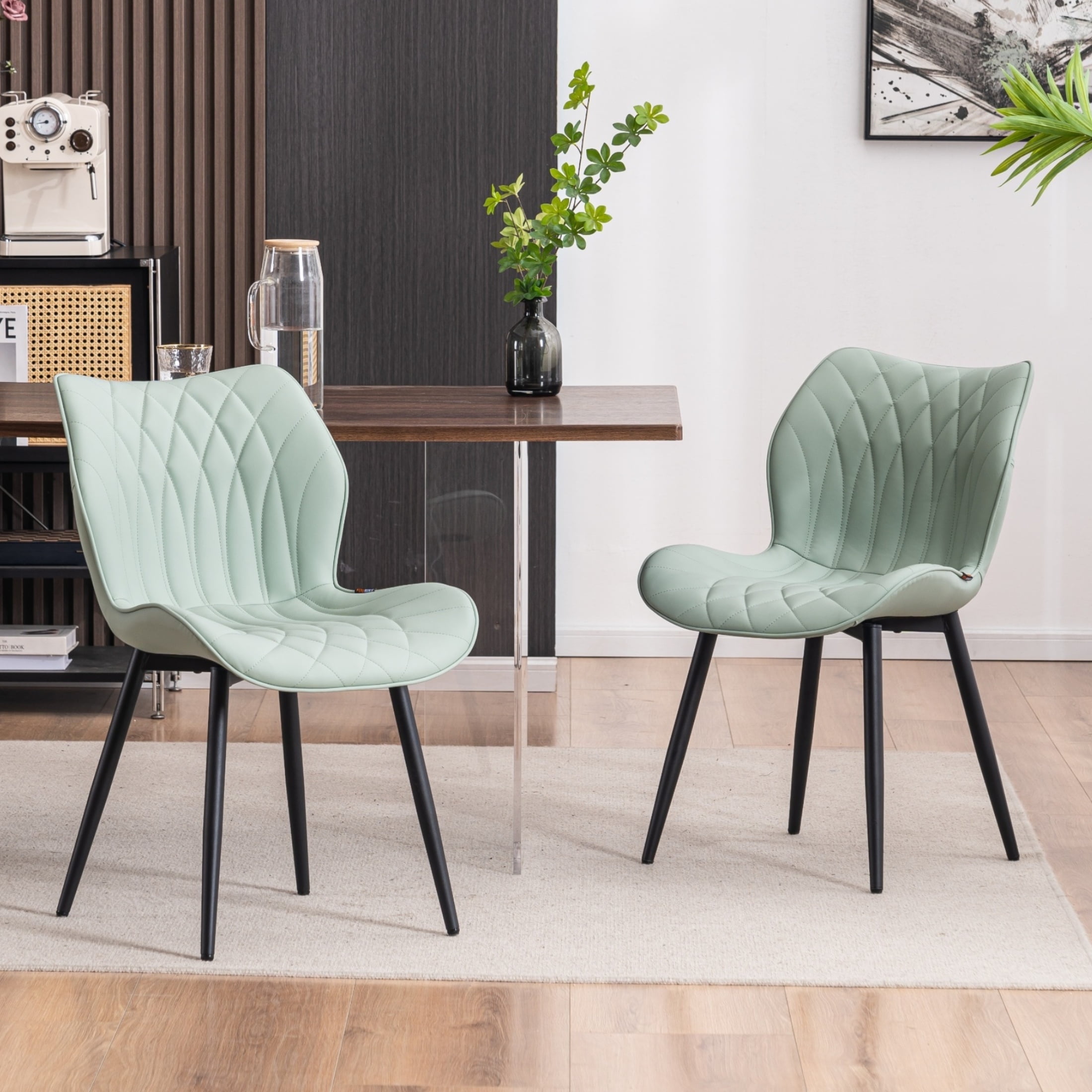 YOUNIKE Upholstered Dining Chairs Set of 2, Faux Leather Kitchen Chairs ...