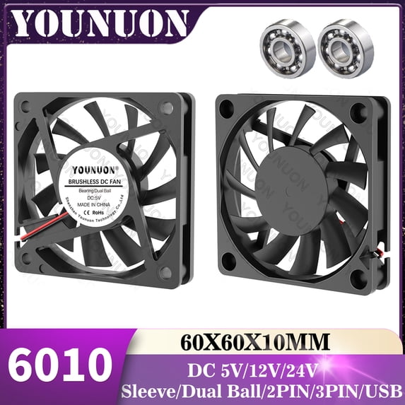 YOUNUON 60mm 5V 12V 24V Brushless USB 2PIN 3PIN DC Cooler Fan ...