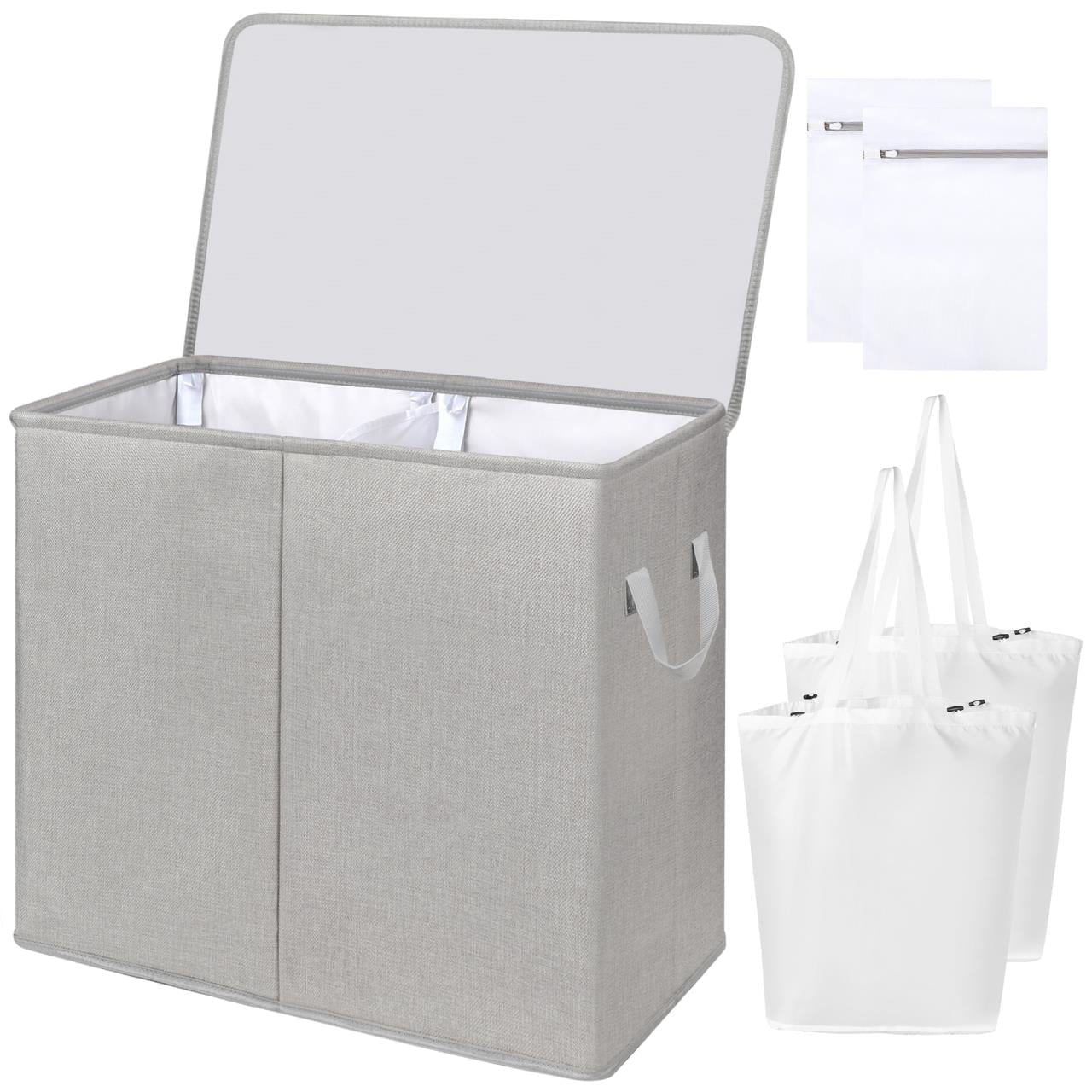 YOUPINS Foldable Double Laundry Hamper with Lid, Removable Bags, 2 ...
