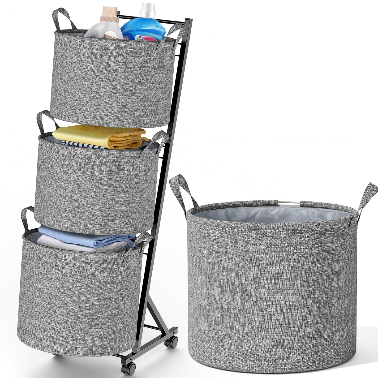 YOUPINS 3 Tier Metal Laundry Cart, Wash Clothes Sorter, Space Saver ...