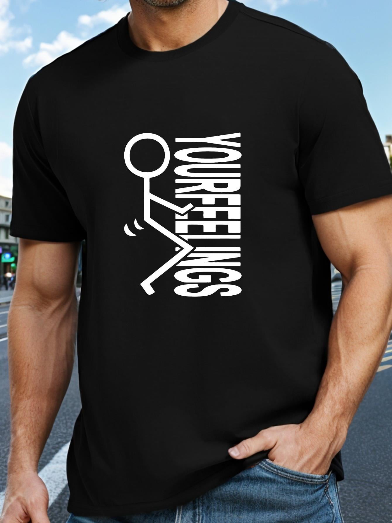 YOUR FEELINGS Stick Figure Print, Men's Round Crew Neck Short Sleeve ...