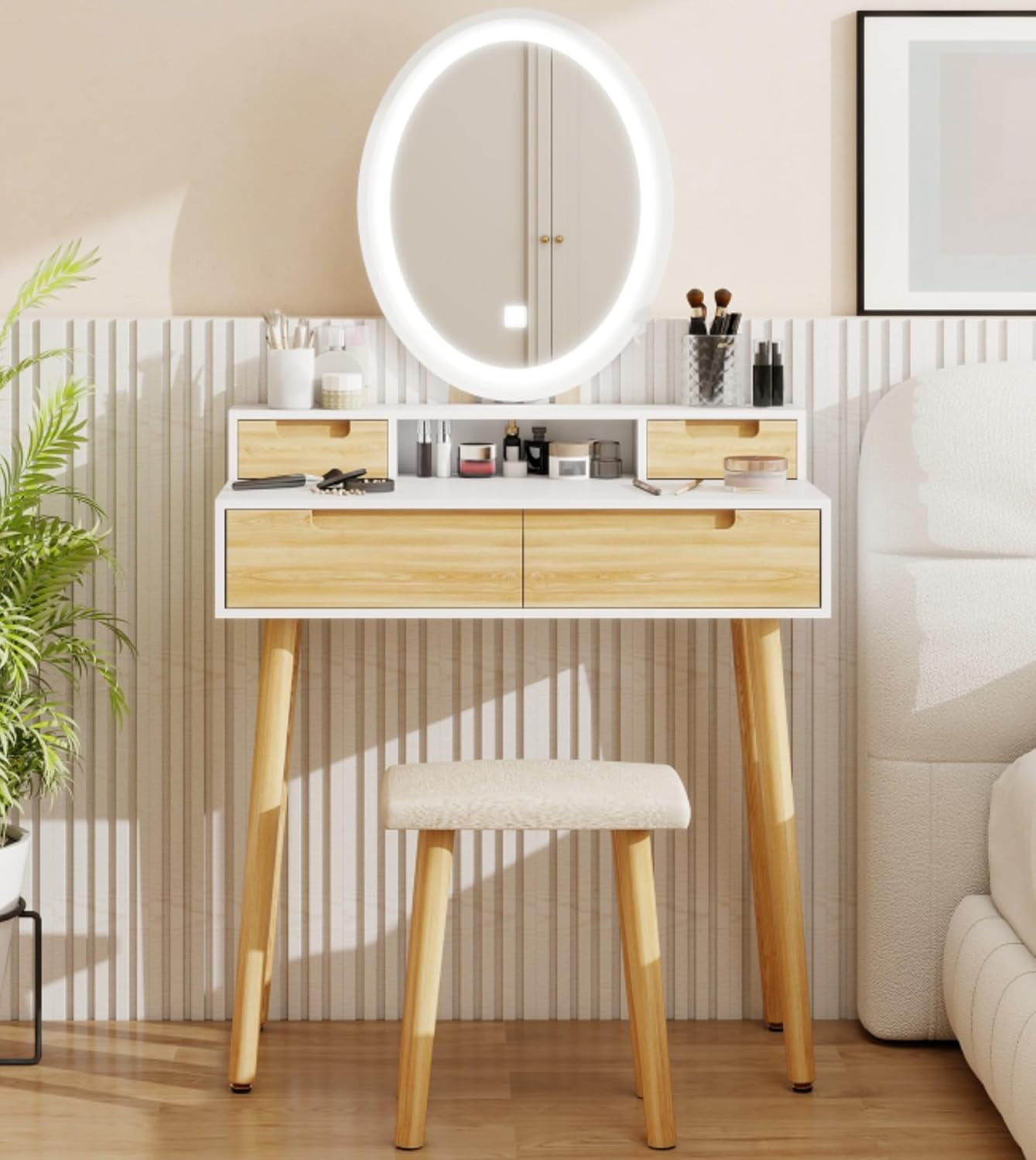 YOURLITE Makeup Vanity Desk with Lights, Small Vanity with Adjustable ...