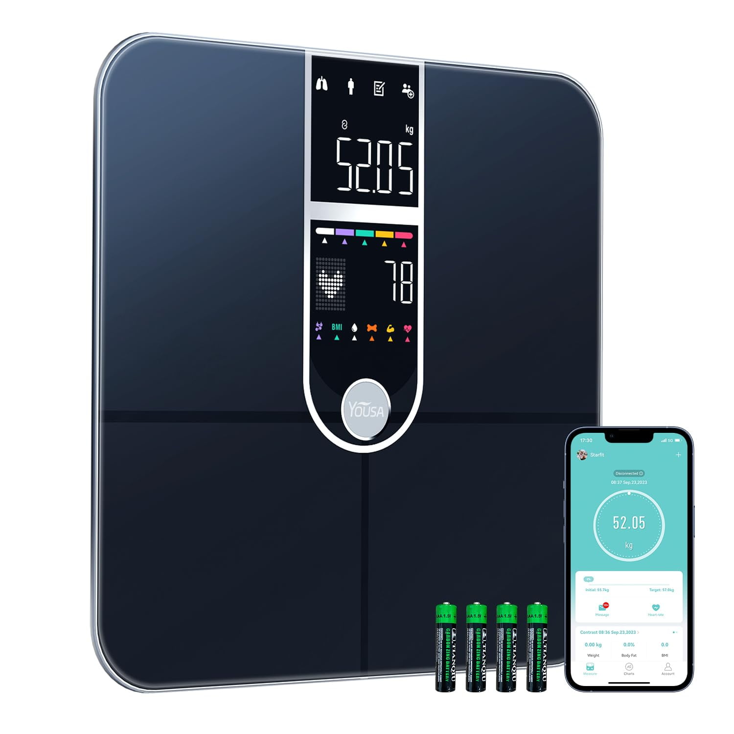 YOUSA Weight Scale Bathroom Scales for Weight VA Large Screen Smart Scale with BMI, Body Fat ...