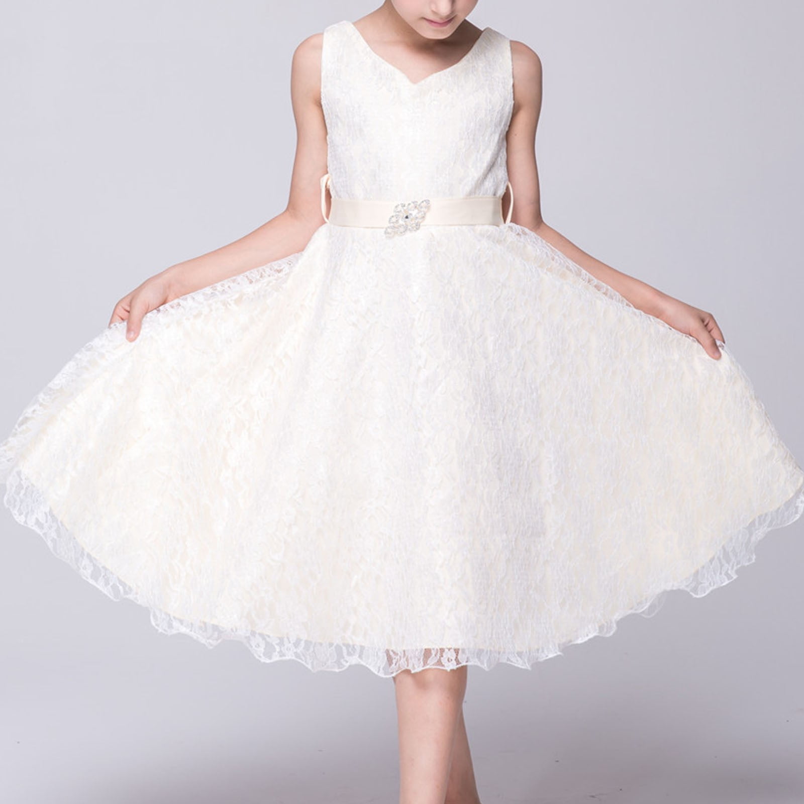 YOUSNH Children's Dress Big Children's Sleeveless Lace Princess Fluffy ...