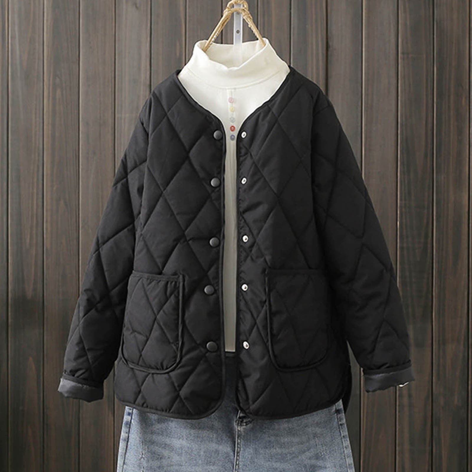 YOUSNH Diamond Collarless Lightweight Quilted Short Cotton Padded ...