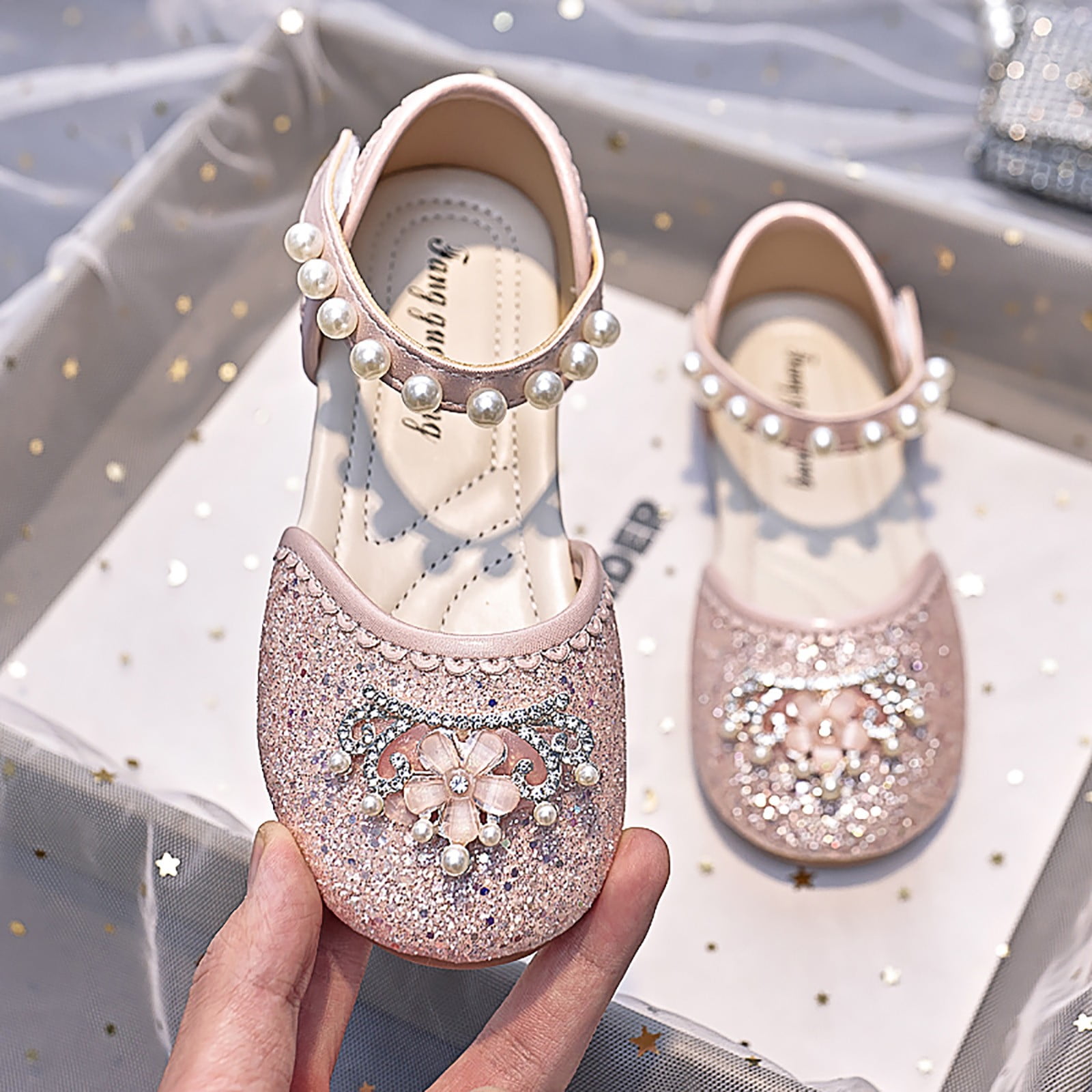 YOUSNH Girls Sandals Pearl Strap Princess Leather Shoes Girls Shoes ...