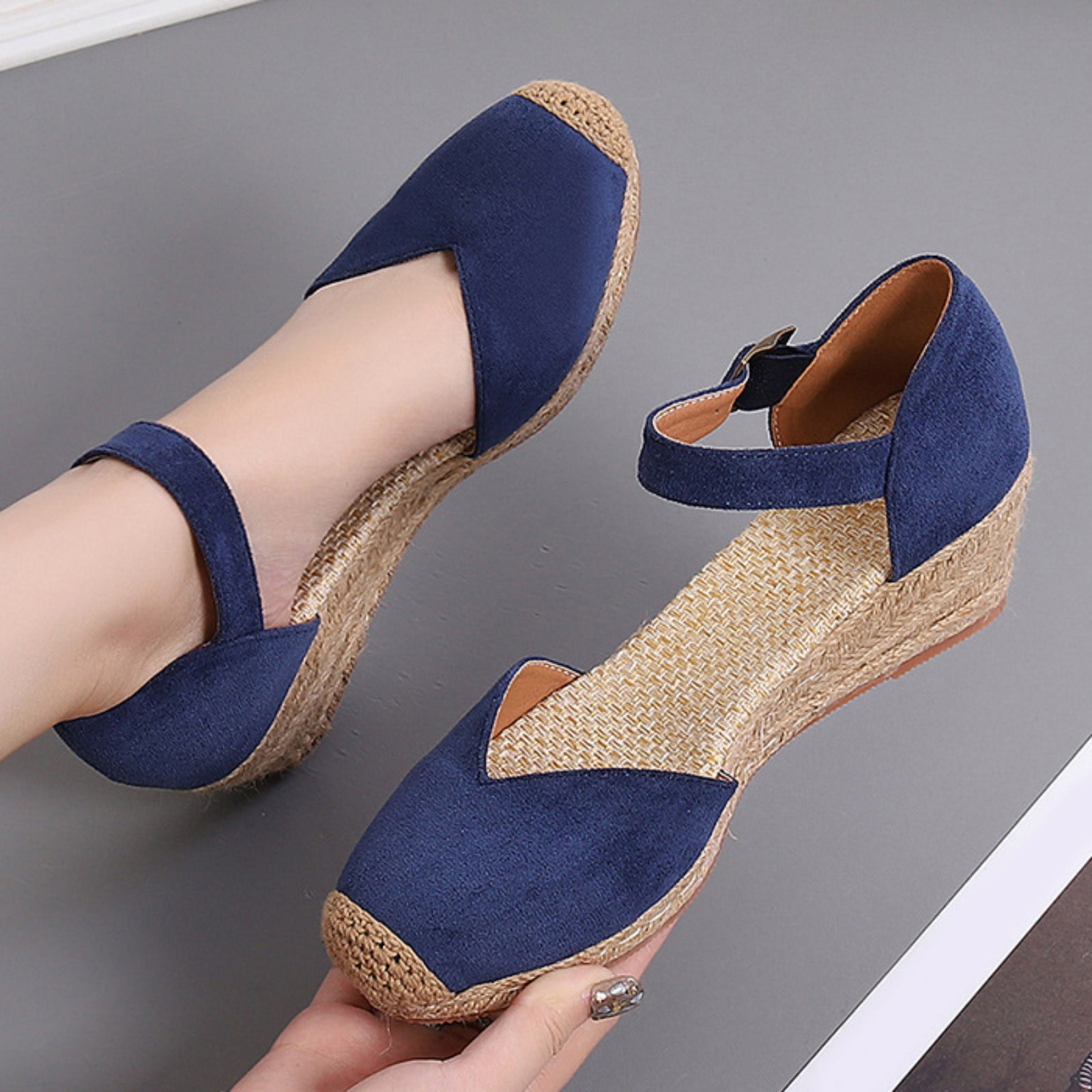 YOUSNH Summer Bohemian Denim Fisherman Shoes Women Wedge Vintage High ...