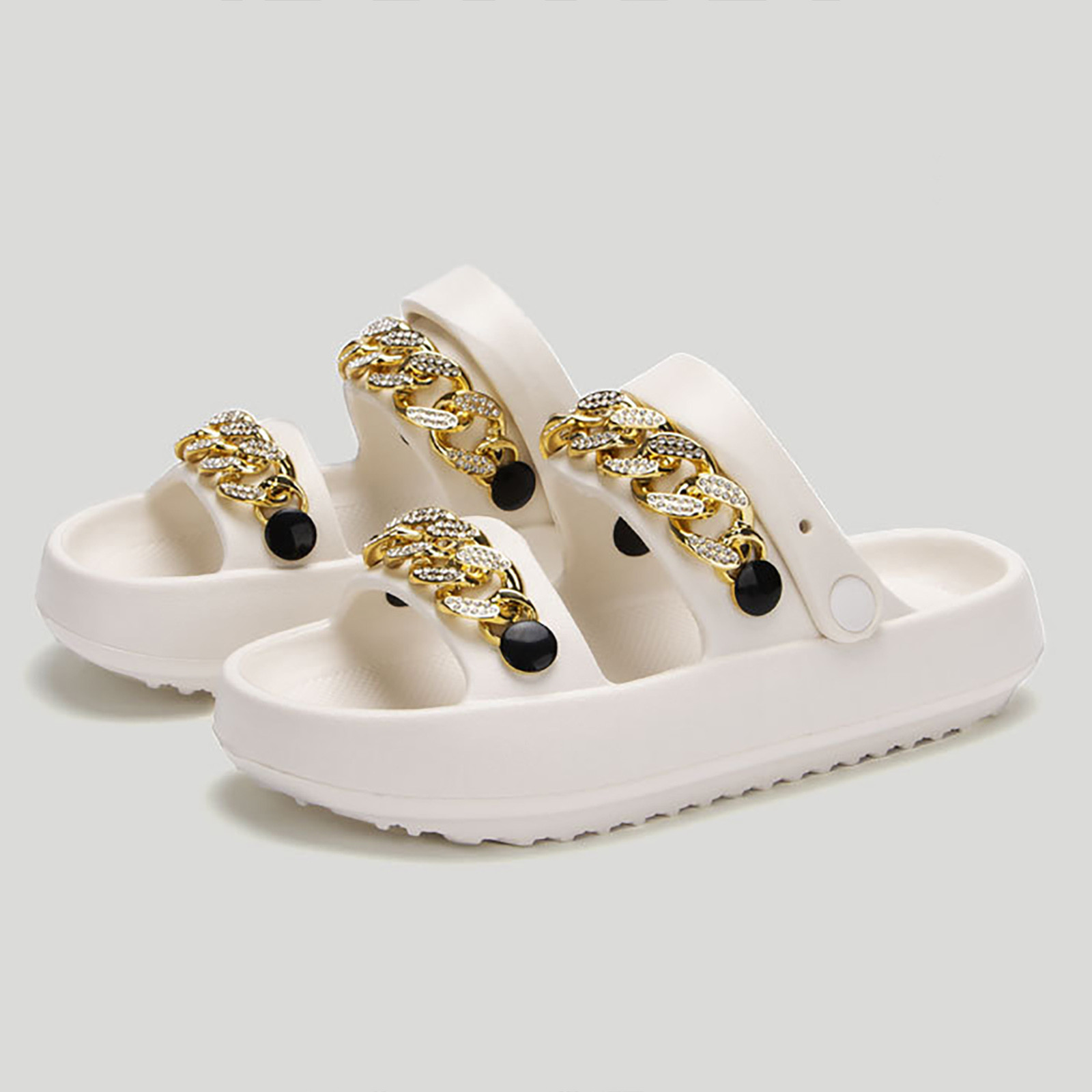 YOUSNH Thick Soled Sandals Women's New Summer Gold Chain Slippers Men's ...