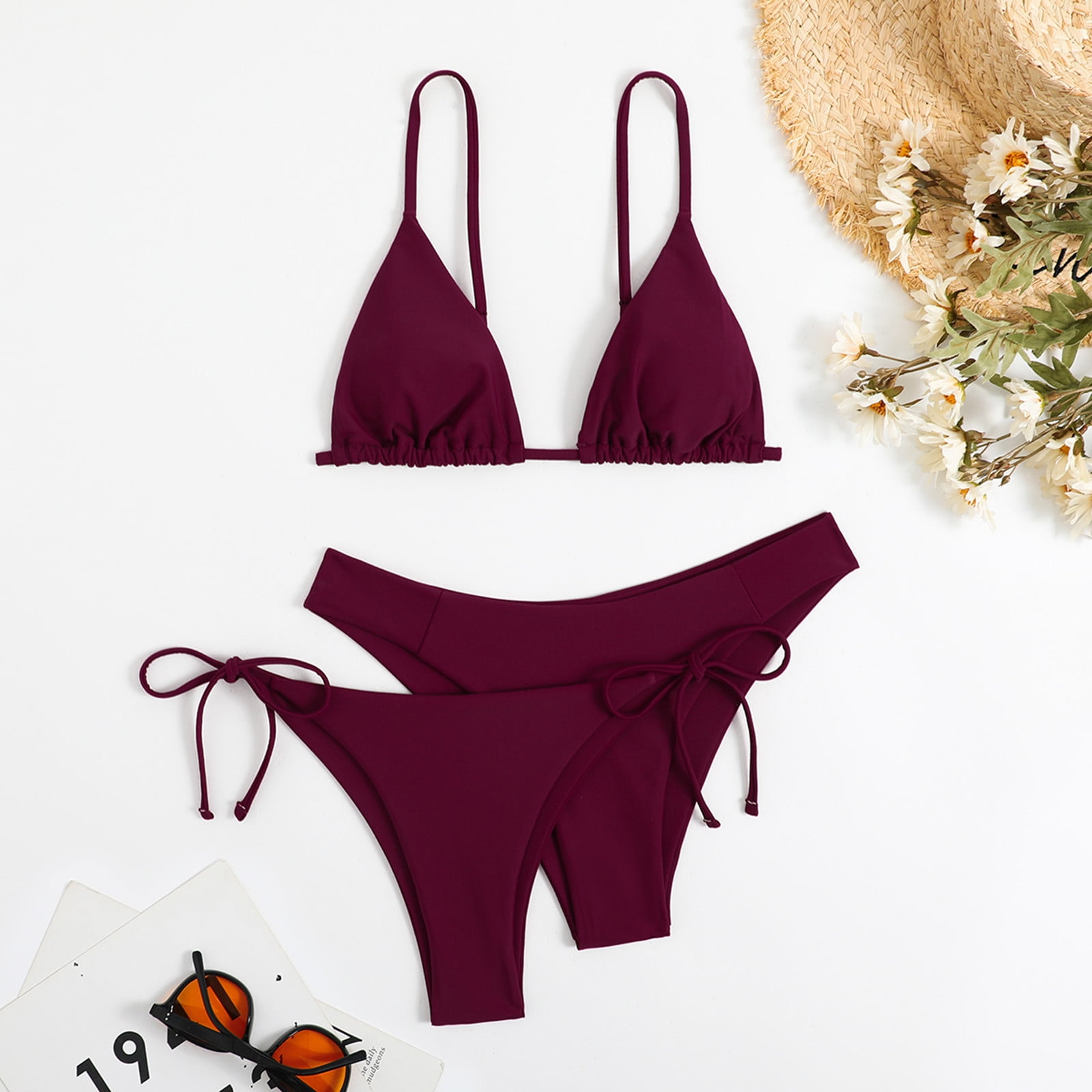YOUSNH Women 3pc Bandeau Bandage Bikini Set Push up Brazilian Swimwear ...