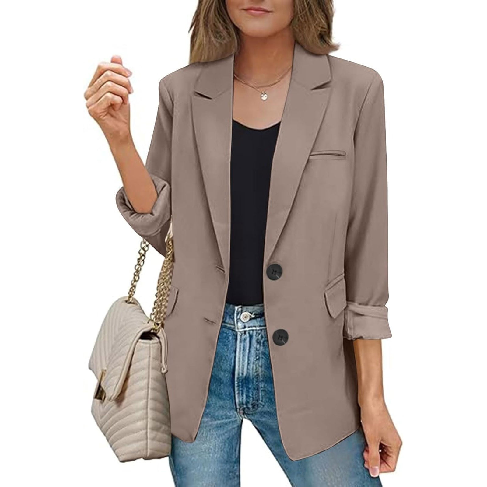 YOUSNH Women Business Casual Open Front Long Sleeve Work Office Lapel ...