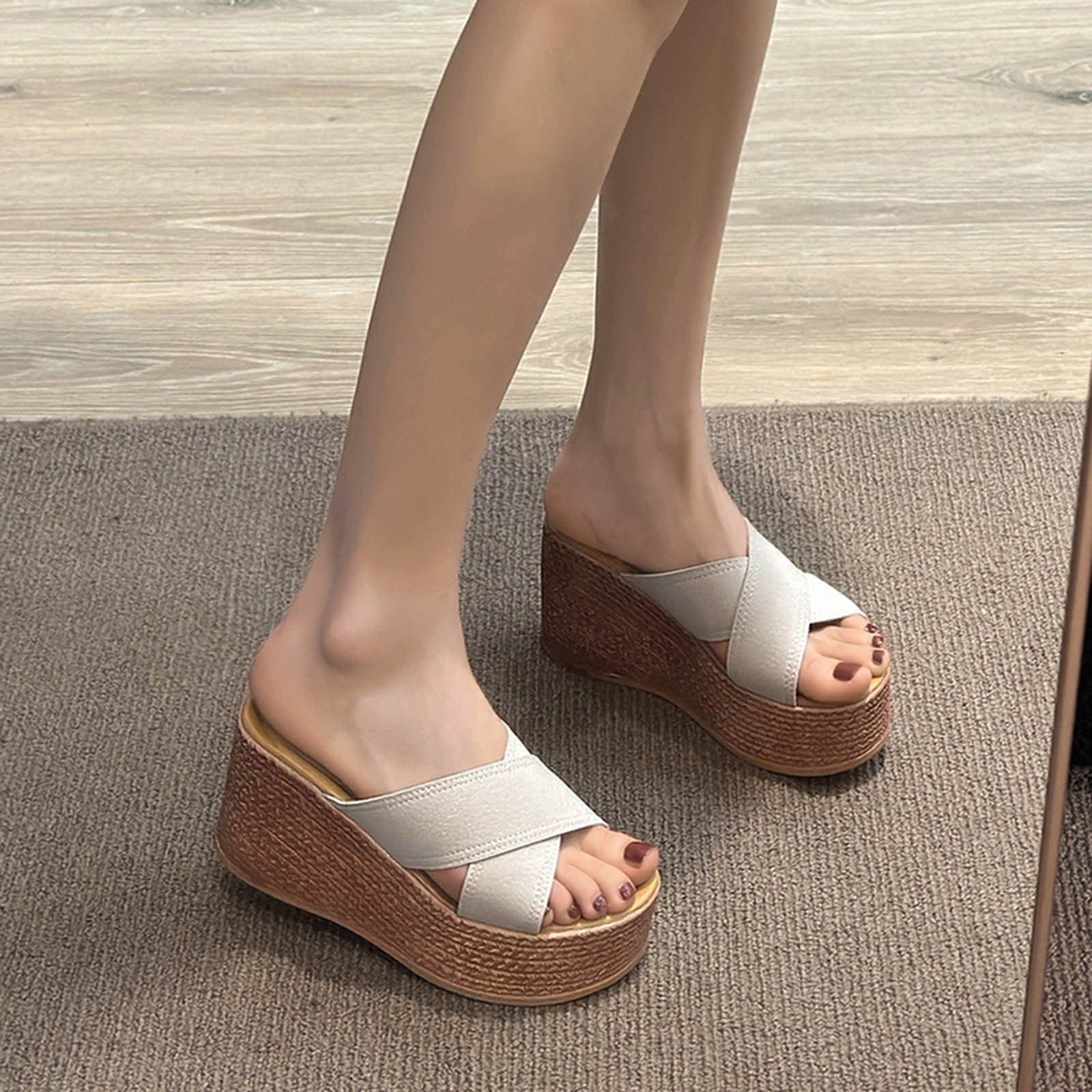 YOUSNH Women's Fashion Leather Platform Wedge Sandals For Outdoor Beach ...