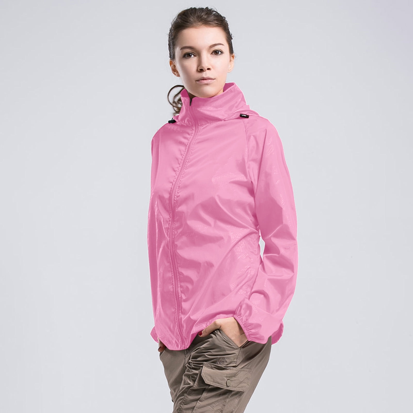 YOUSNH Womens Four Seasons Solid Color Packable Rain Jacket Lightweight ...