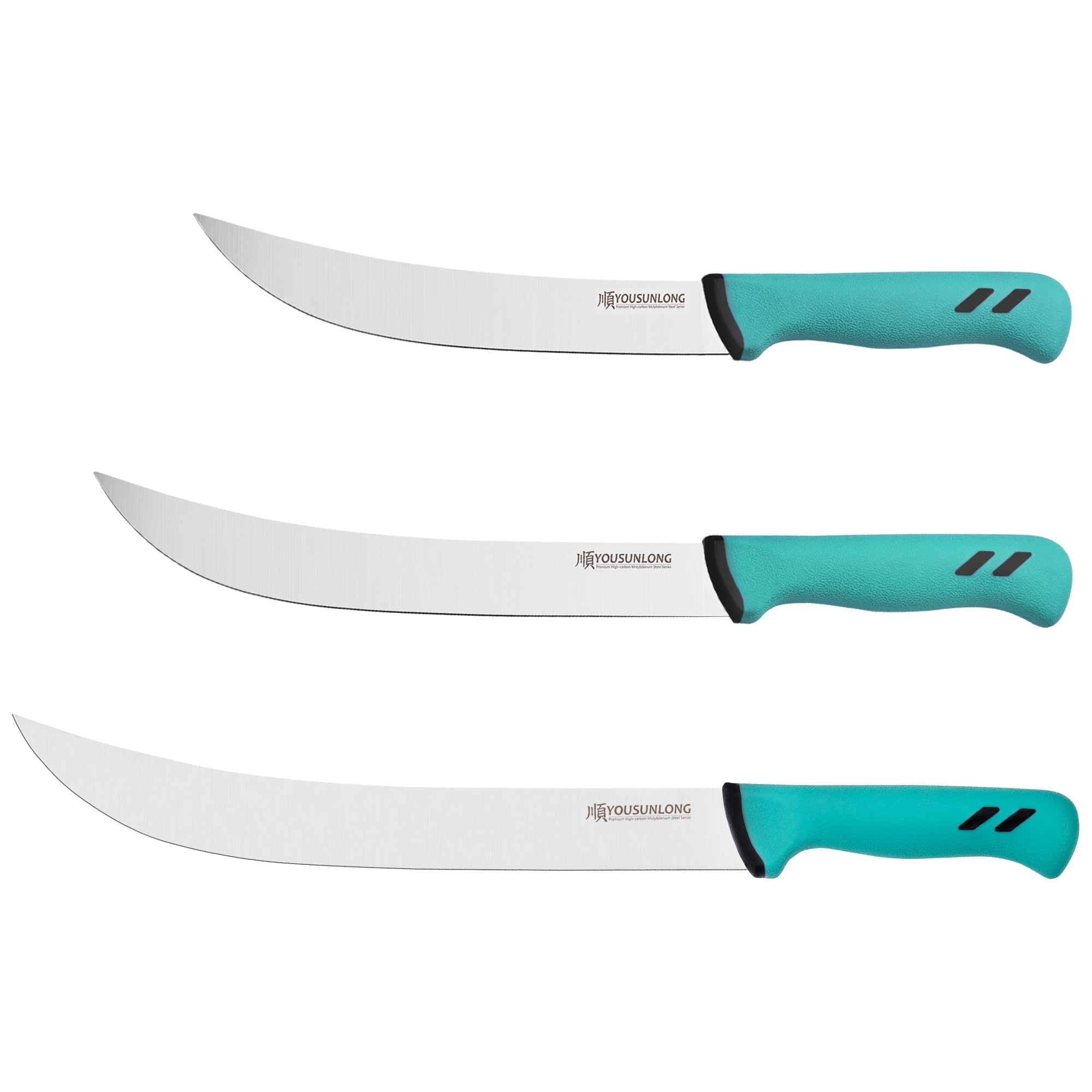 YOUSUNLONG 3-Piece Cimeter Butcher Knife Set, 8-Inch, 10-Inch, 12-Inch ...