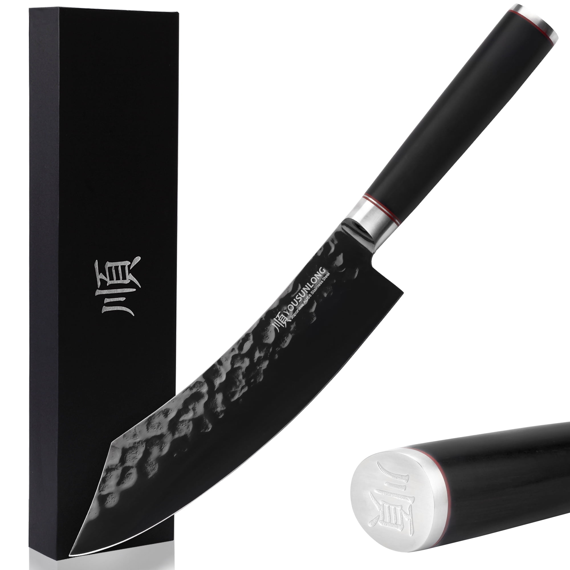 YOUSUNLONG Butcher Knife 8 Inch - Meat Cleaver Japanese AUS8 Black ...