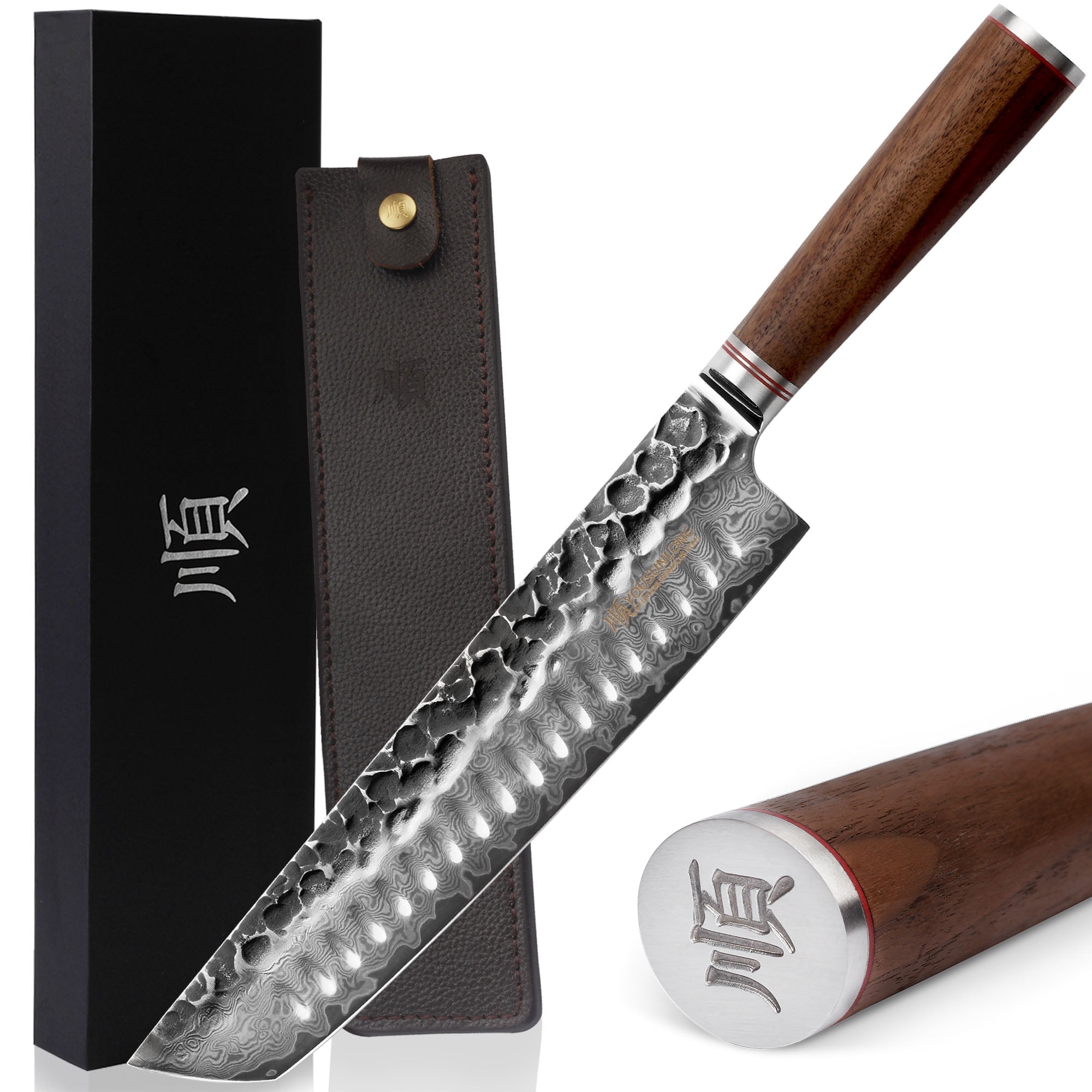 YOUSUNLONG Tanto Chef's Knife 10 Inch - Japanese Hammered Damascus ...