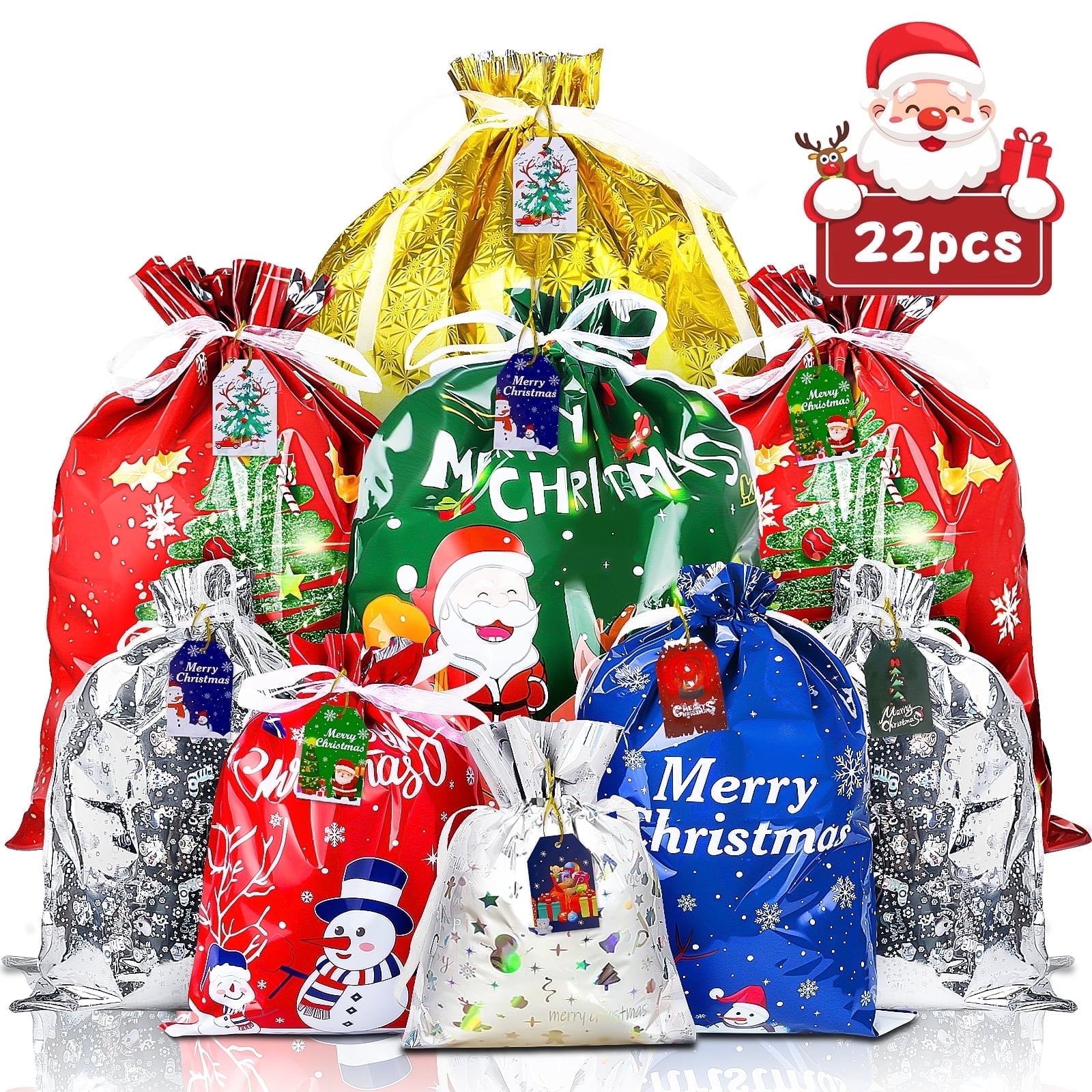 Yousxin 22PC Christmas Drawstring Gift Bags with Tags,Assorted Sizes ...