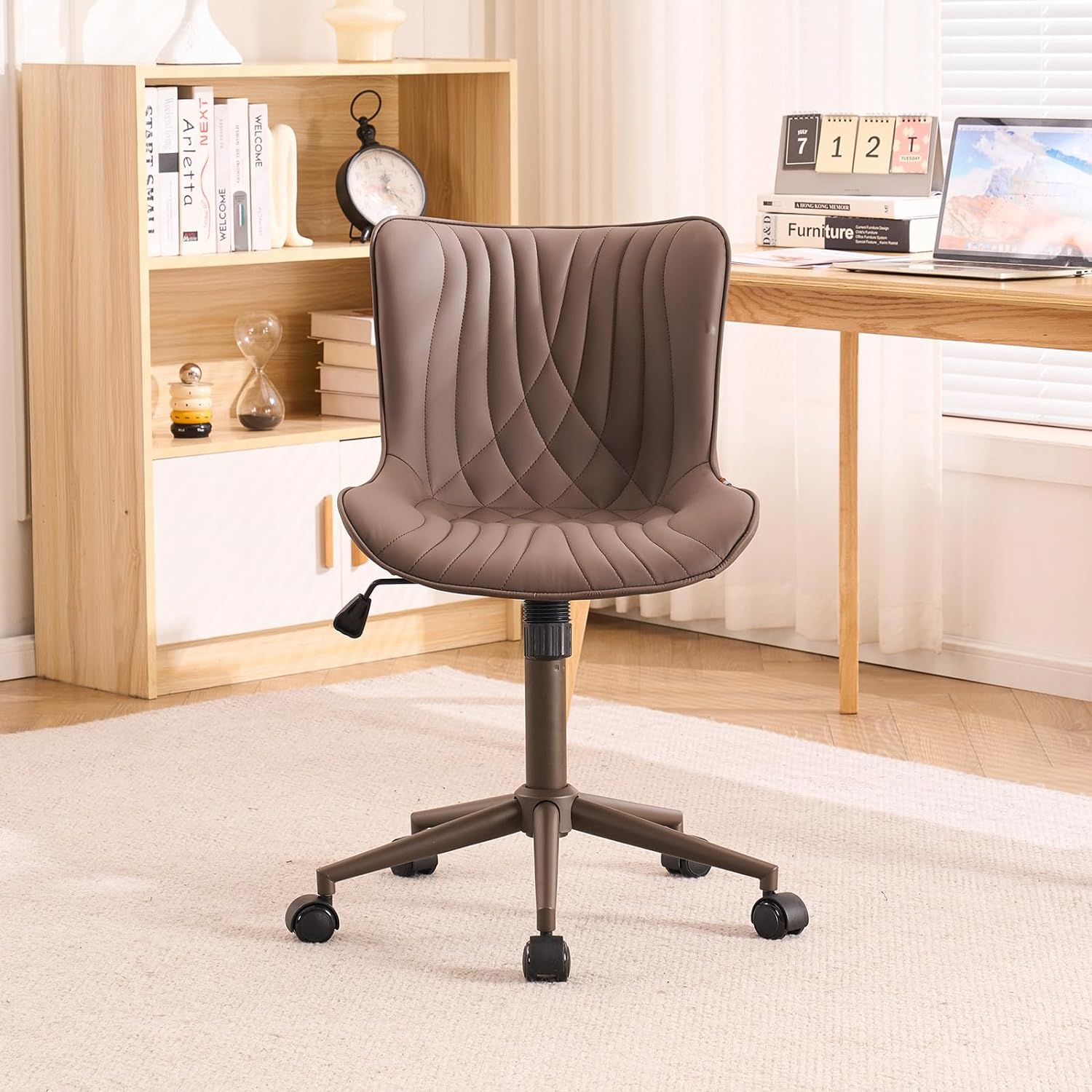 YOUTASTE Dark Brown Office Chair Modern Armless Desk Chair with Wheels ...