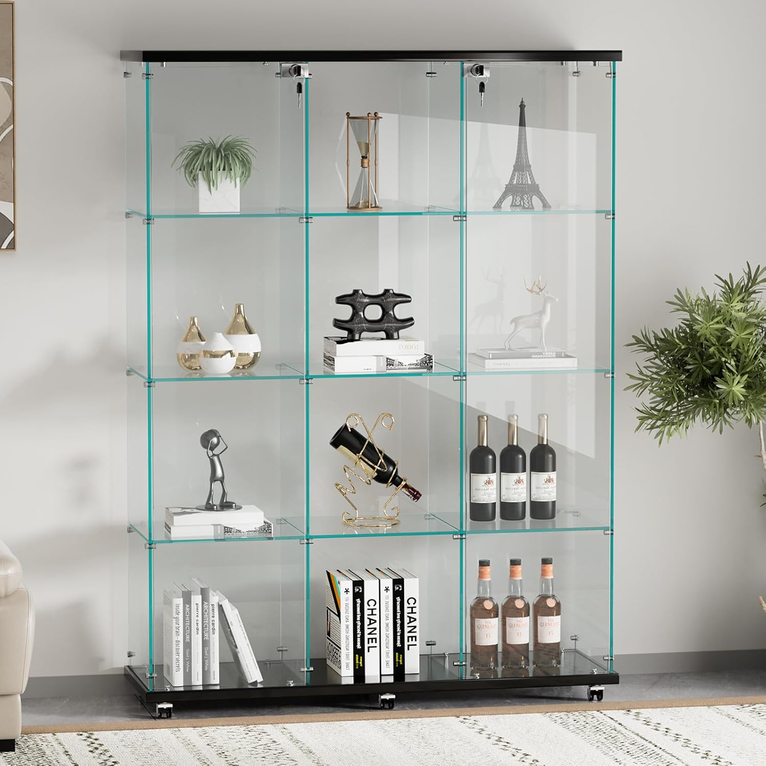 YOUWANG Modern Glass Display Cabinet Floor Standing Curio Cabinet with ...