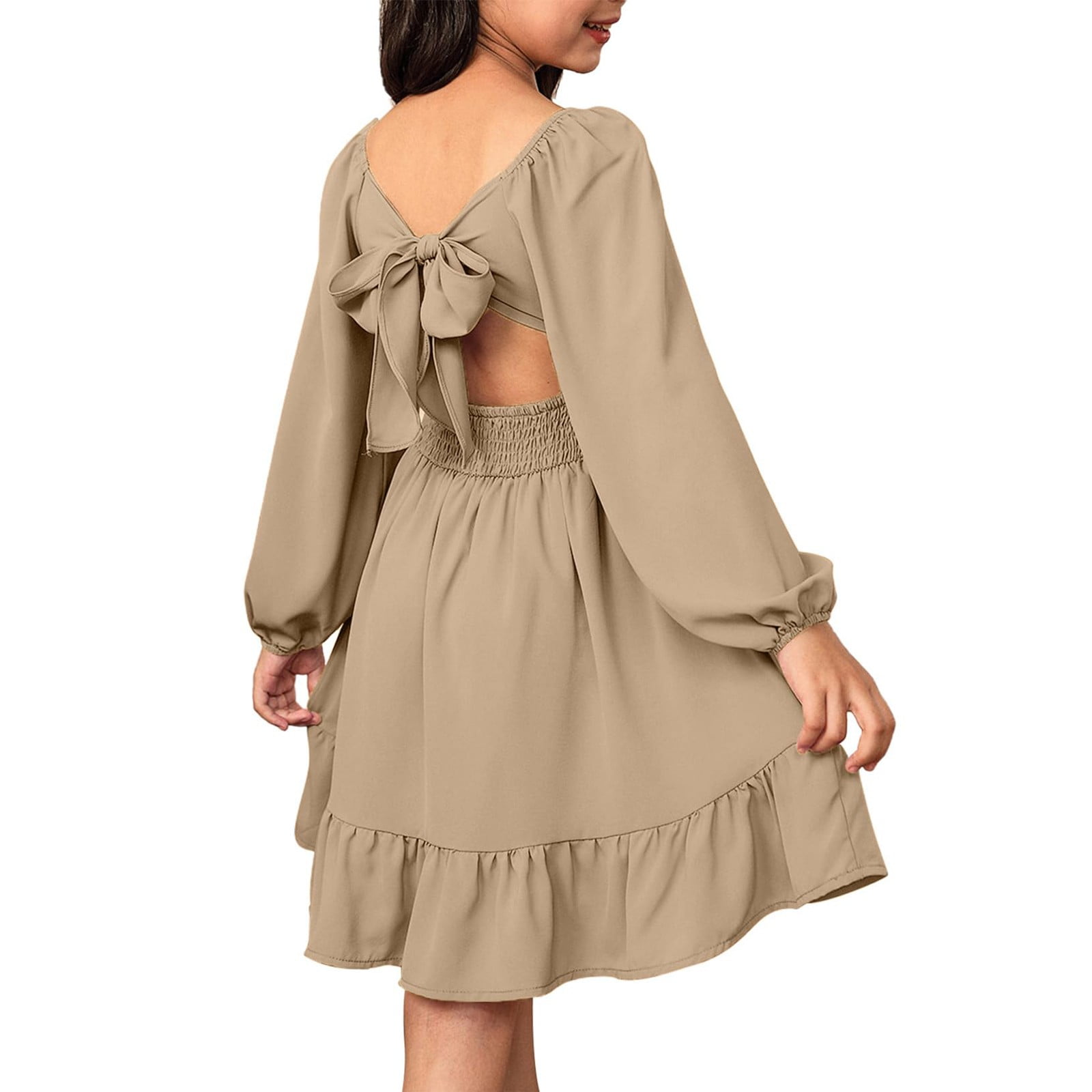 YOUYEDIAN Beige Dresses for Girls Elegant Casual Dress 2025 Summer ...