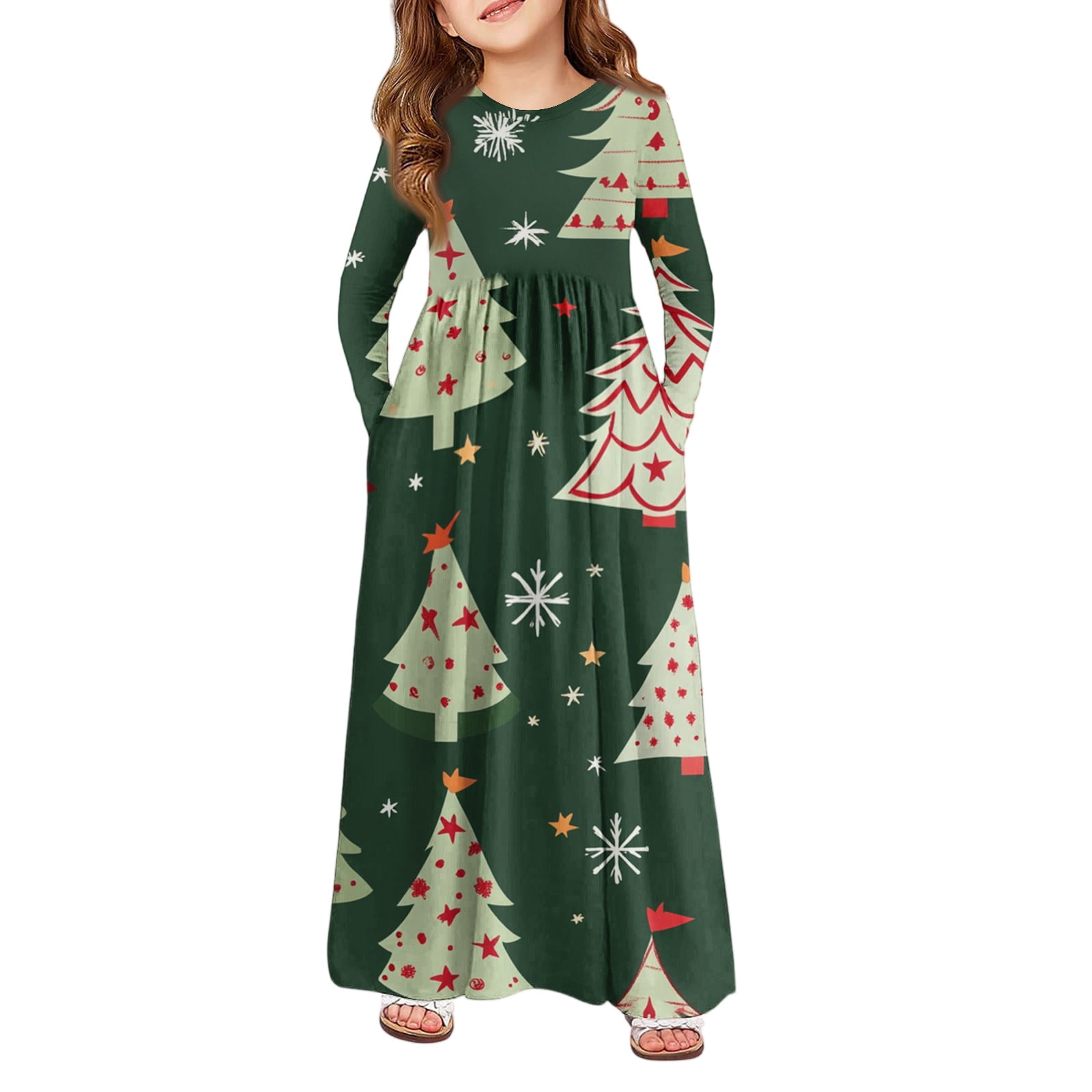 YOUYEDIAN Christmas Dresses for Kids Girls Long Sleeve Maxi Dress ...