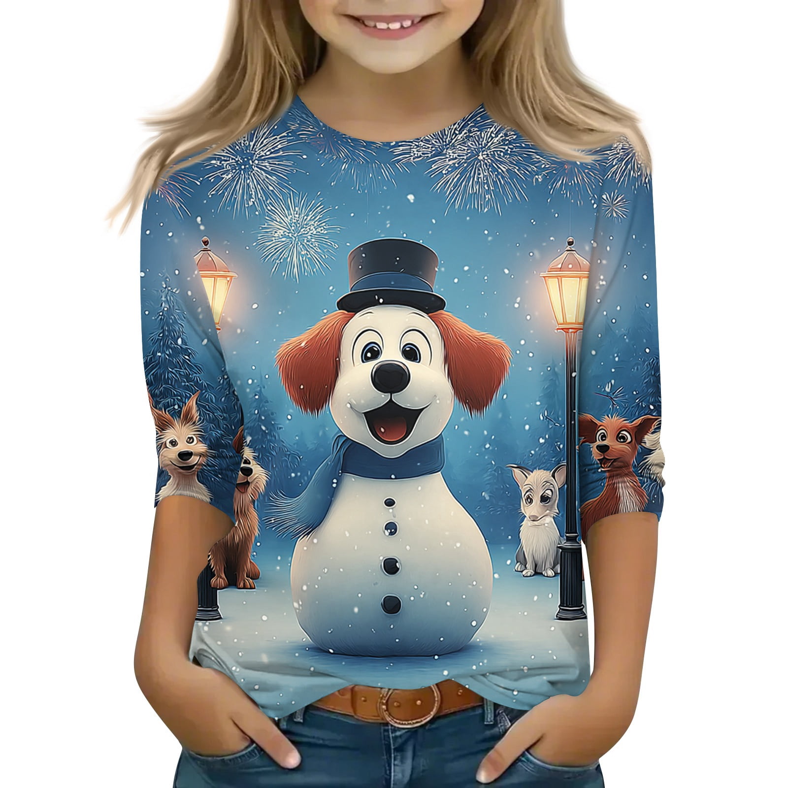 YOUYEDIAN Girls Christmas Tops 3/4 Sleeve Animal Printed Shirt Funny ...