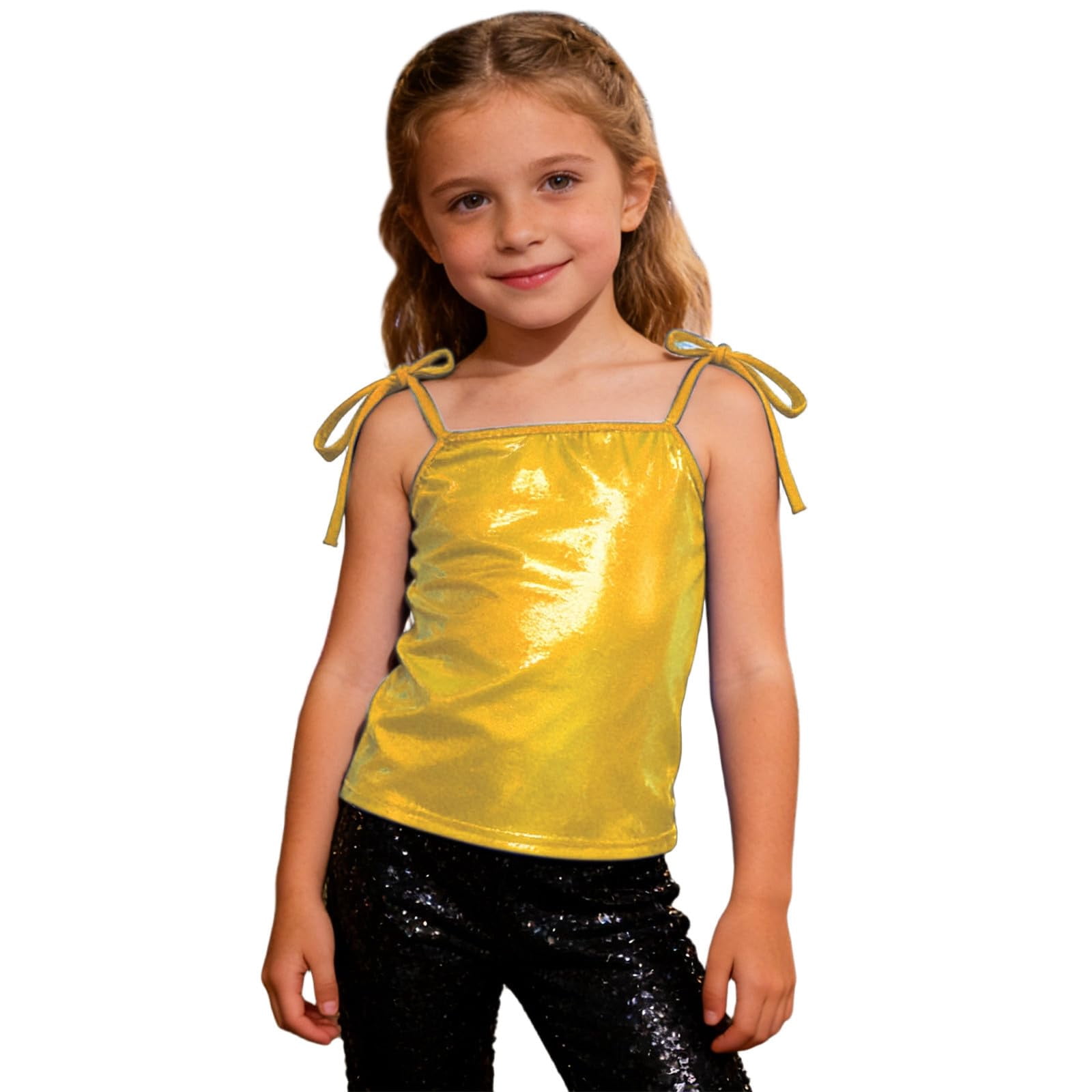 YOUYEDIAN Girls Shiny Metallic Sequin Spaghetti Straps Tops Kids Lace ...
