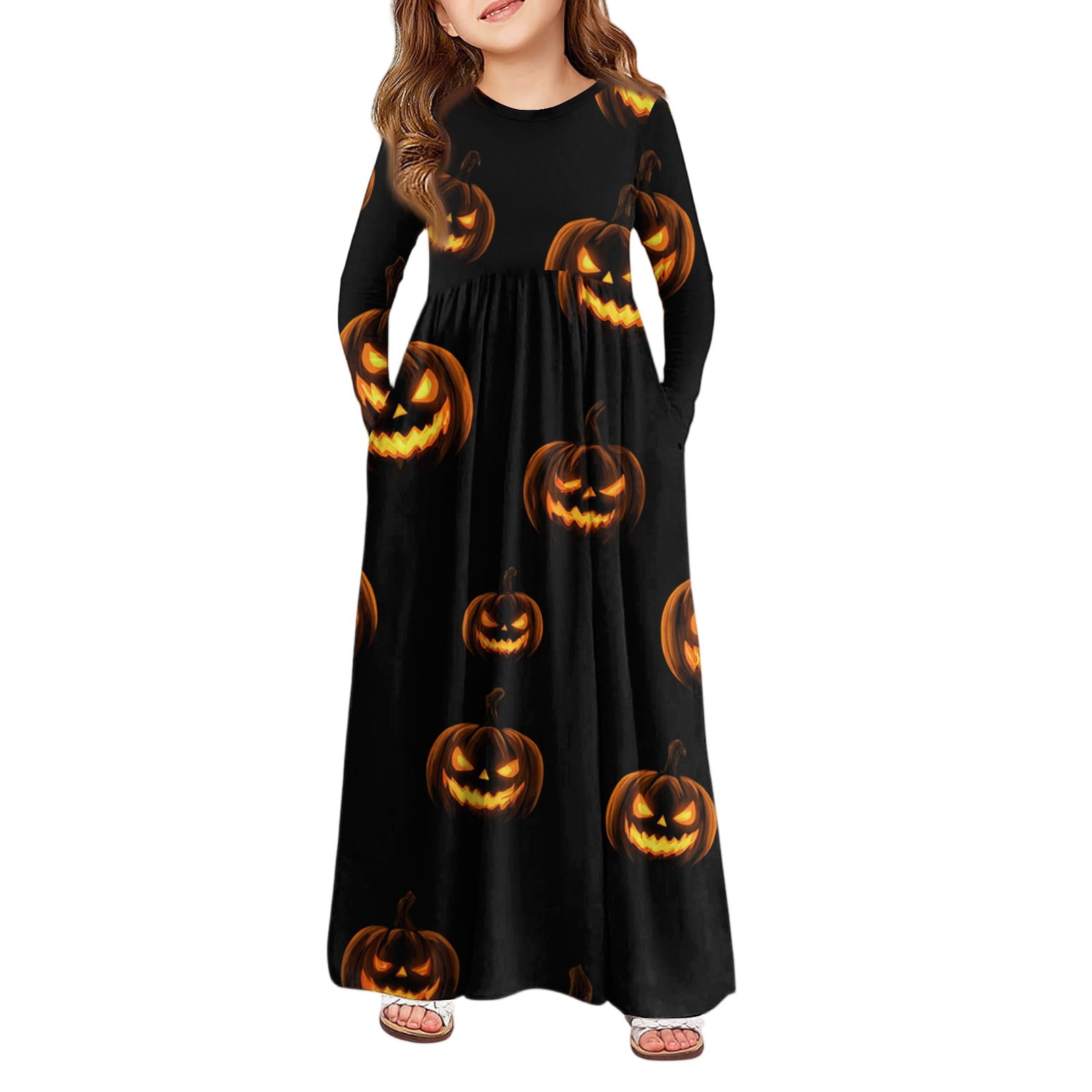 YOUYEDIAN Halloween Dresses for Toddler Girls Long Sleeve Pumpkin ...