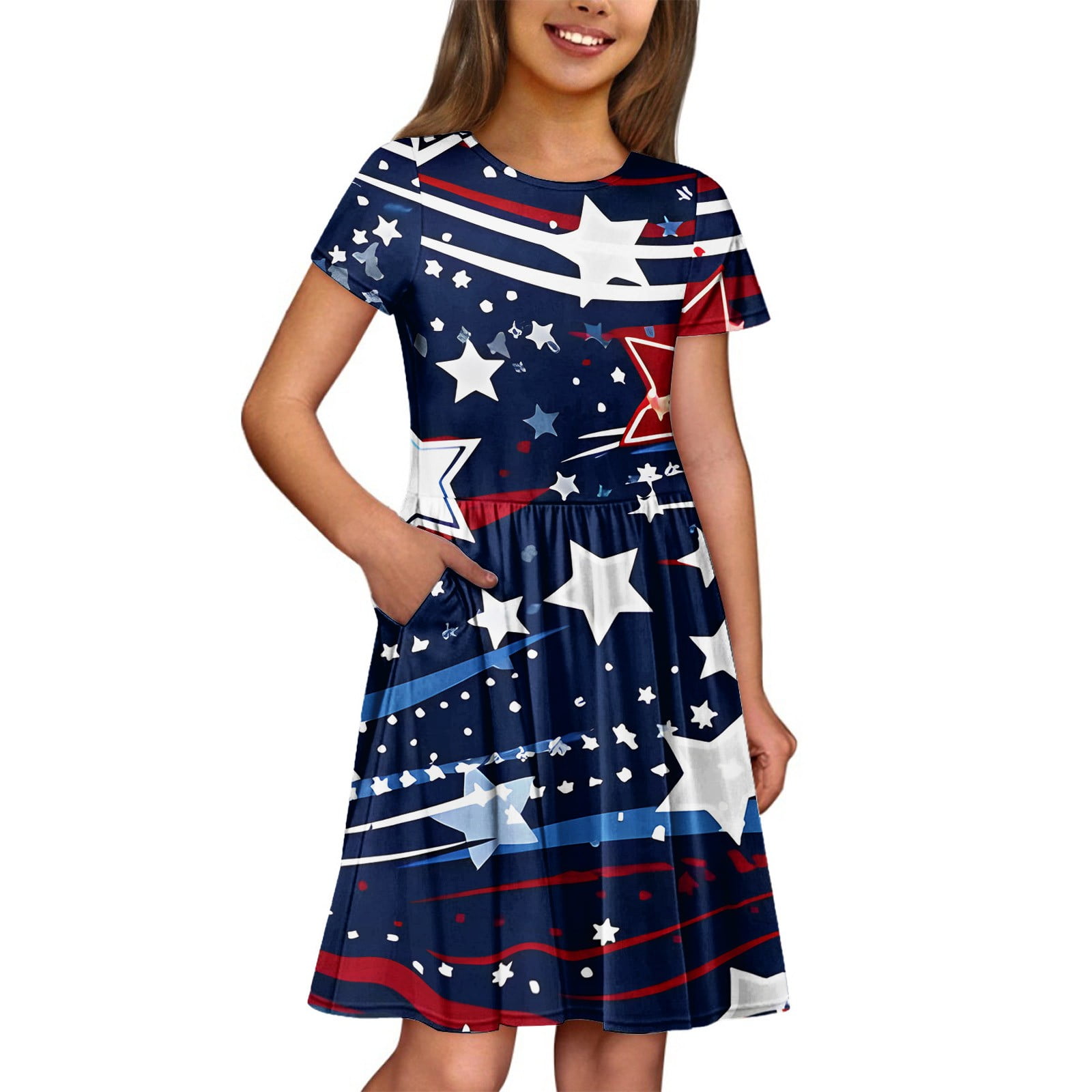 YOUYEDIAN Independence Day Dark Blue Girls' Dresses 1776 Crew Neck ...
