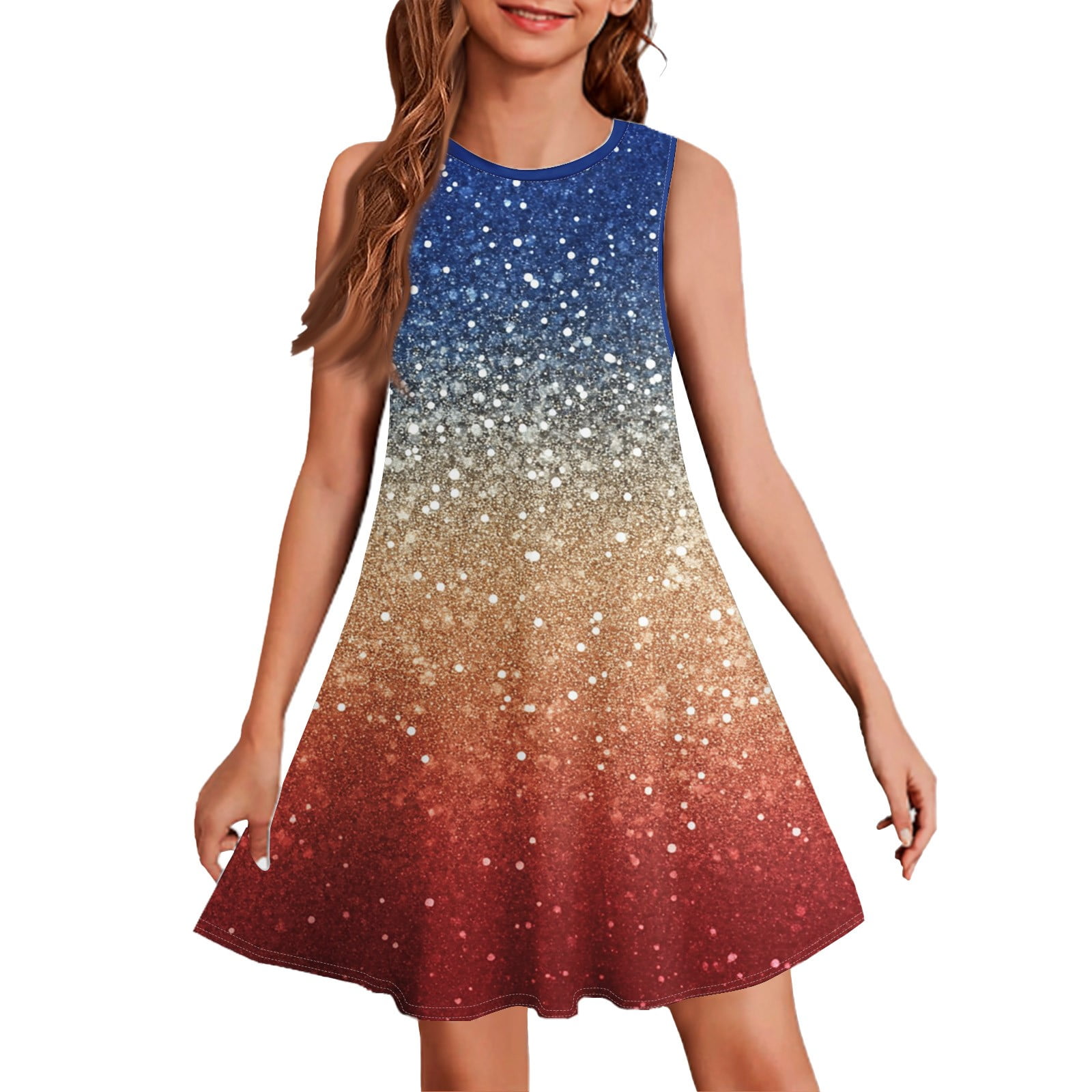 YOUYEDIAN Independence Day Dresses for Girls Patriotic Sleeveless Blue ...