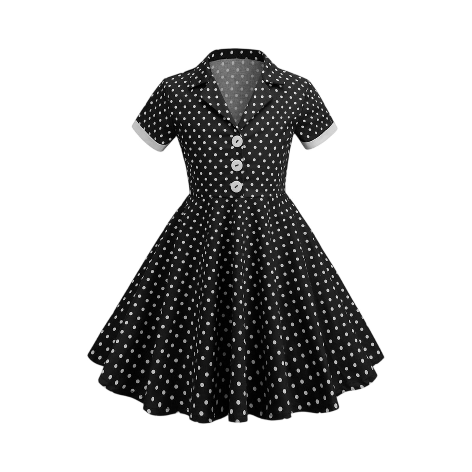 YOUYEDIAN Kids Notch Lapel 50s Dress for Girls Vintage Retro 1950s ...