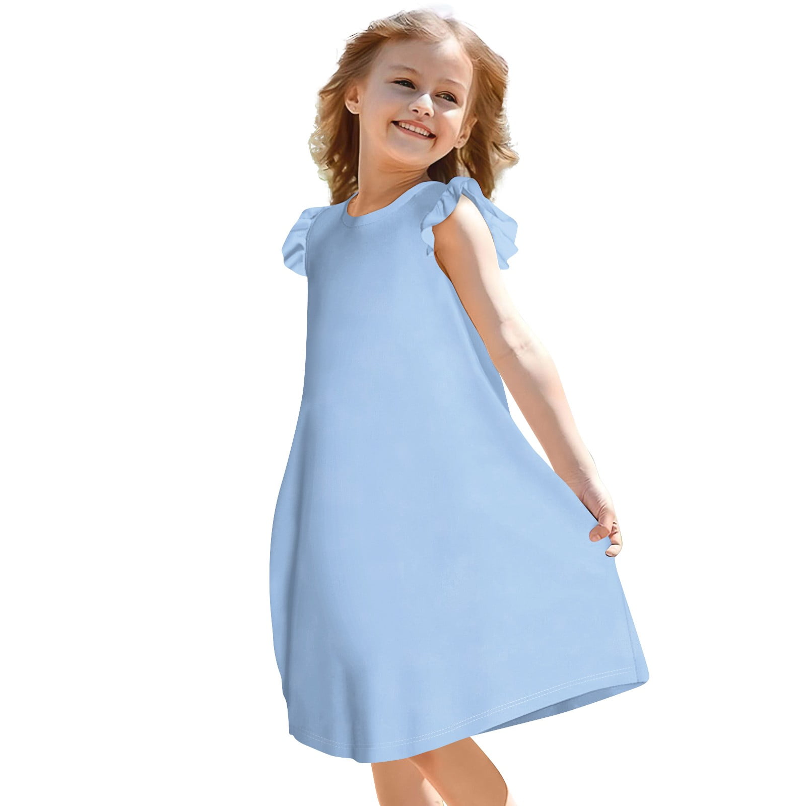 YOUYEDIAN Light Blue Dresses for Girls Ruffle Sleeve Midi Dress Crew ...