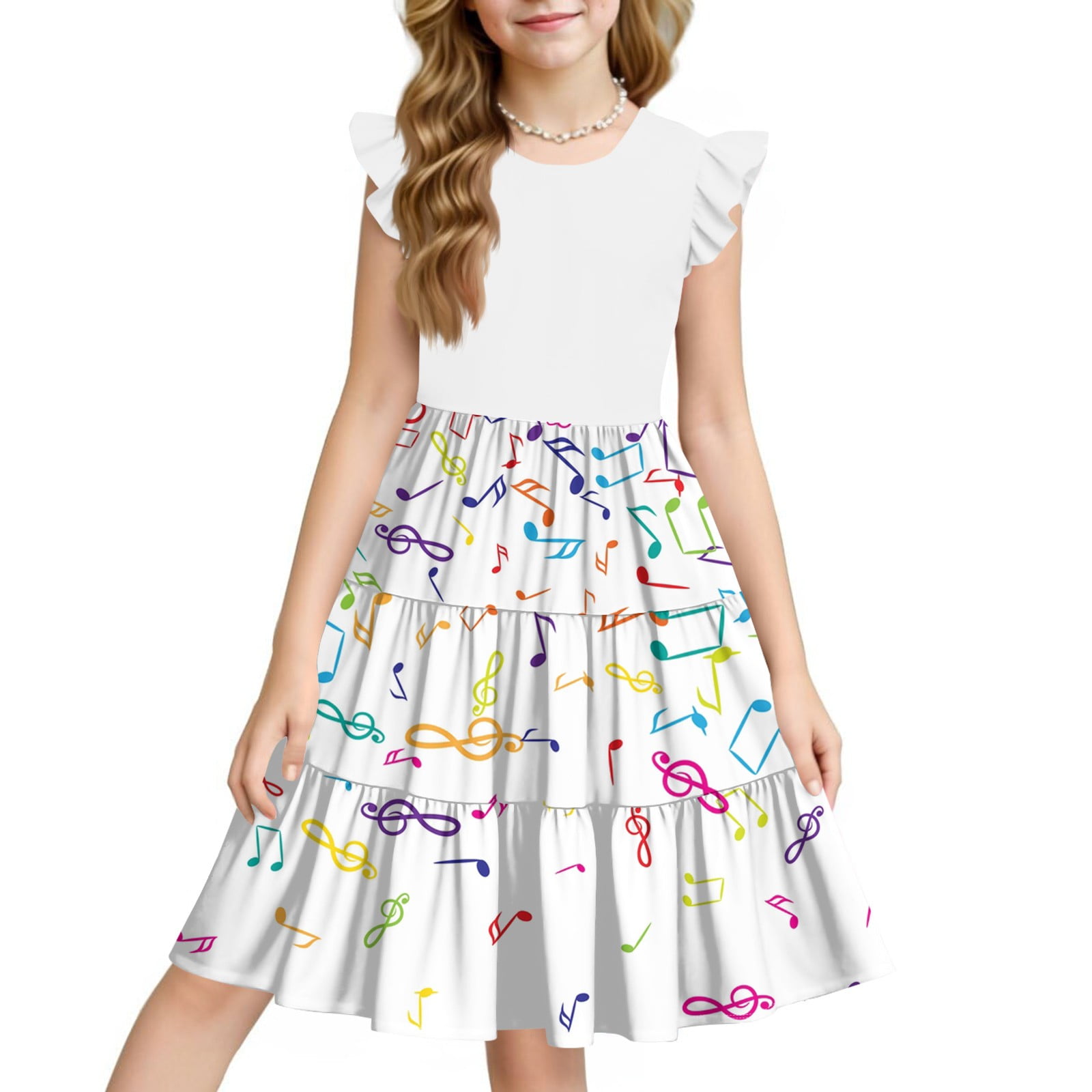 YOUYEDIAN Plus Size Spring Dresses for Girls Tiered Swing Ruffle Sleeve ...