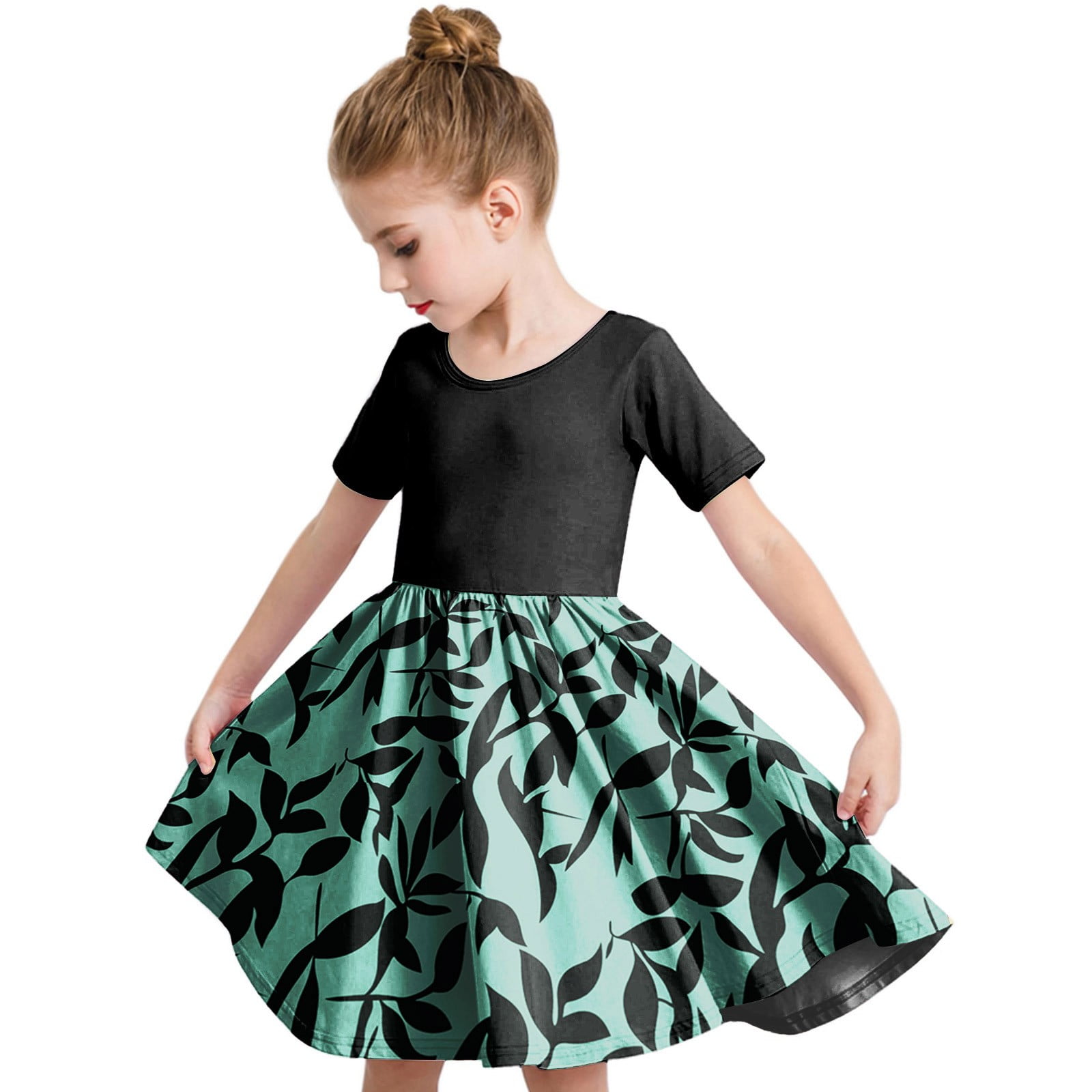 YOUYEDIAN Plus Size Spring Girls' Dresses Crew Neck Floral Printed T ...