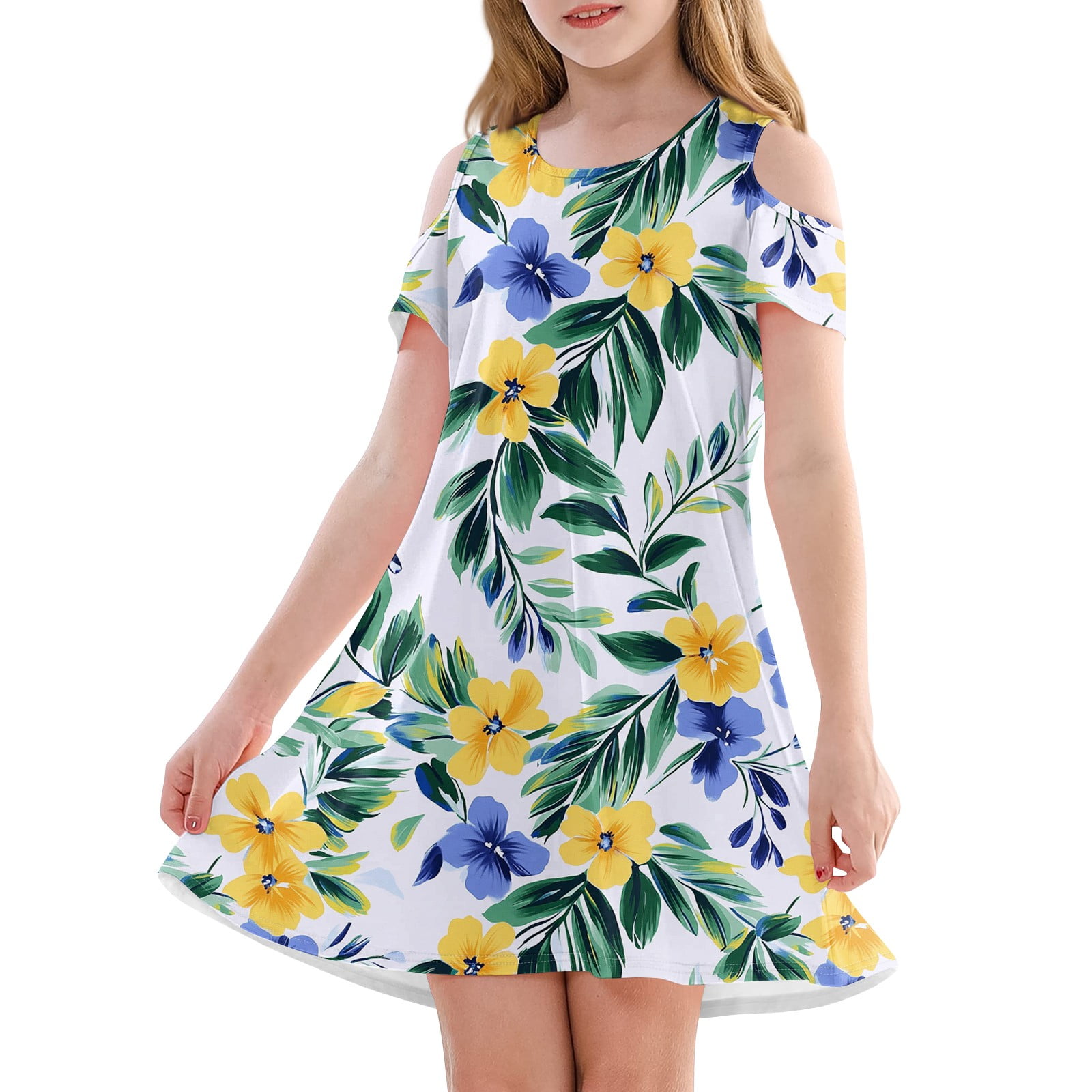 YOUYEDIAN Plus Size Spring Girls Dresses Size 10-12 Cold Shoulder Crew ...
