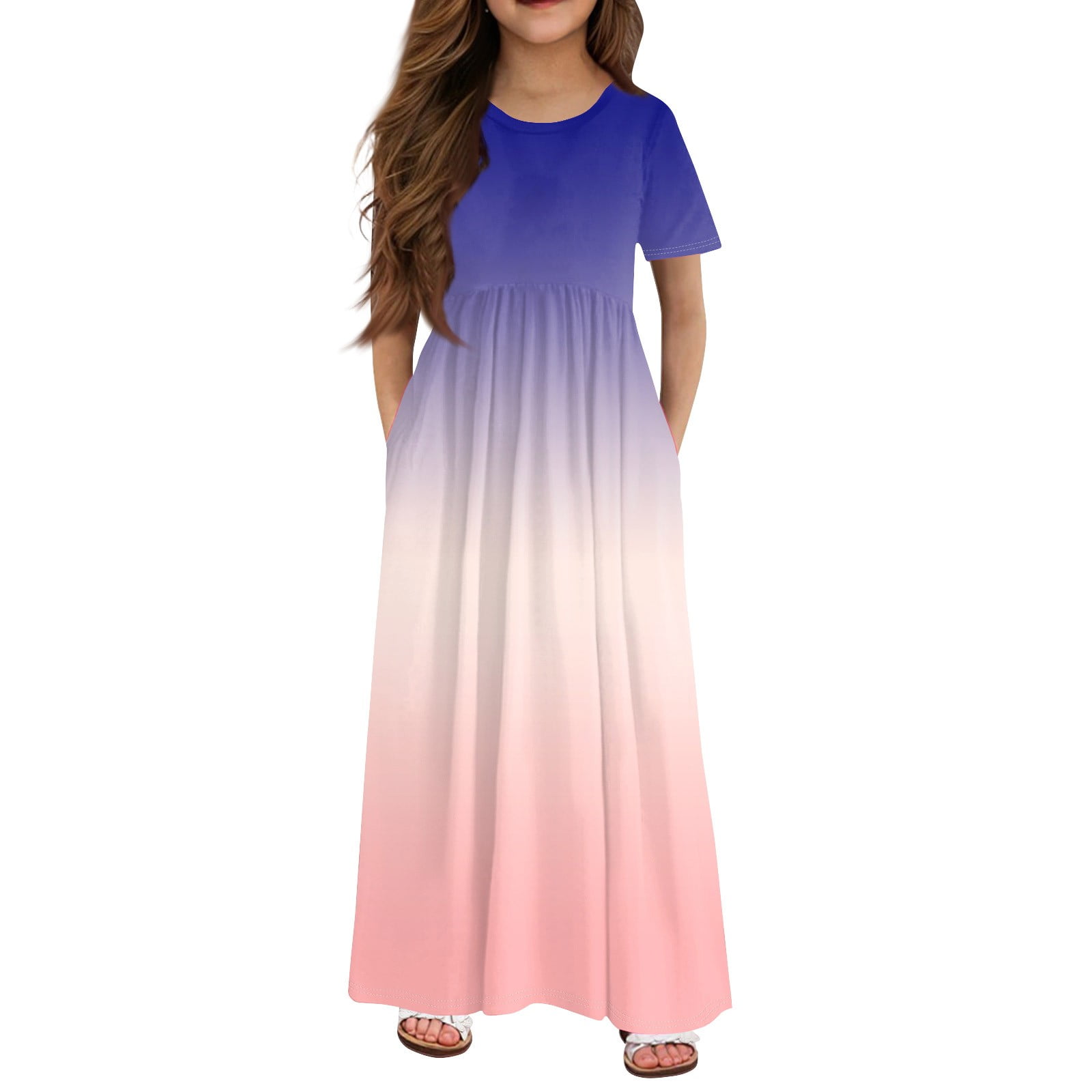 YOUYEDIAN Spring Girls Dresses Size 10-12 Short Sleeve Gradient ...