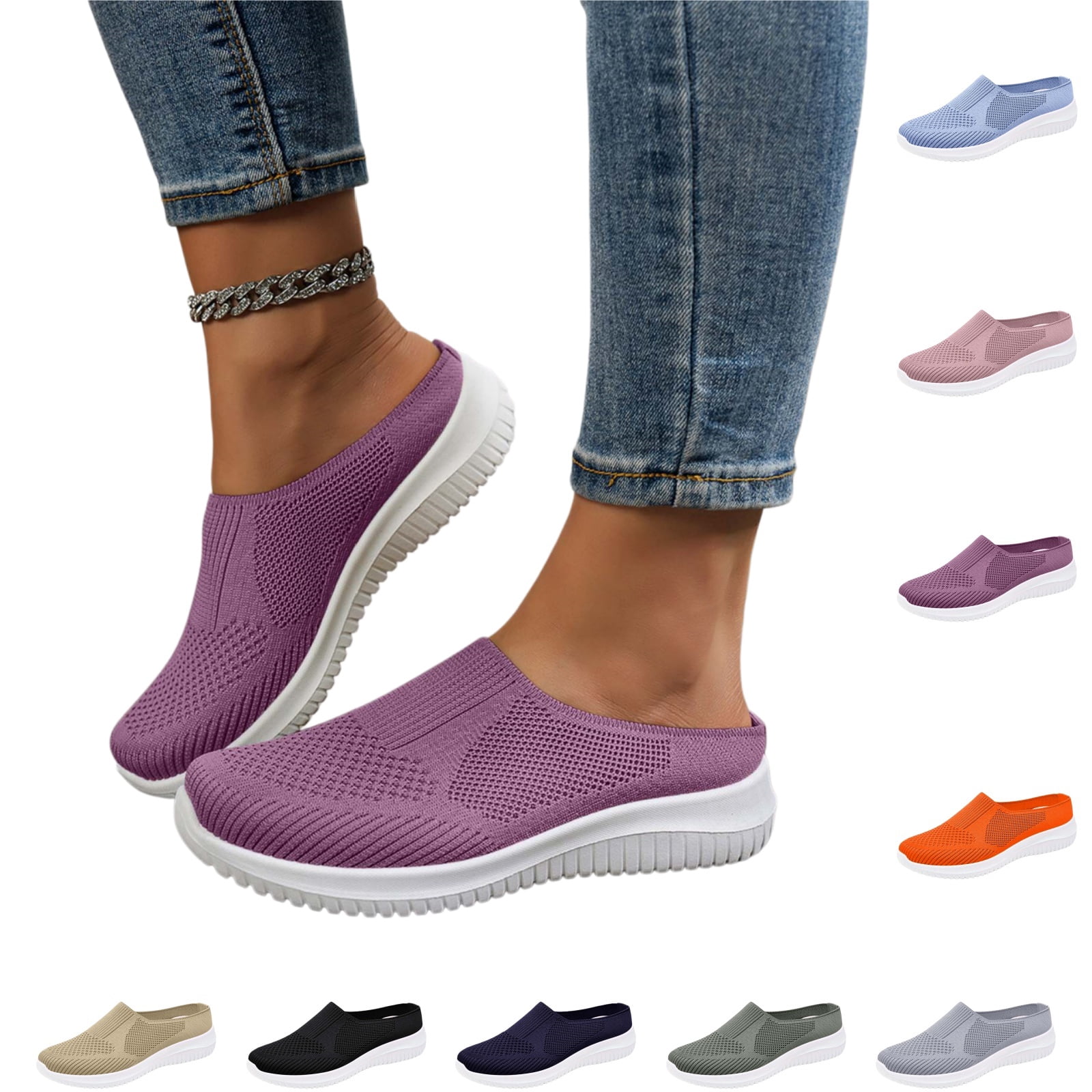 YOUYEDIAN Women's Knitted Mesh Walking Mules Orthopedic Shoes for Women ...