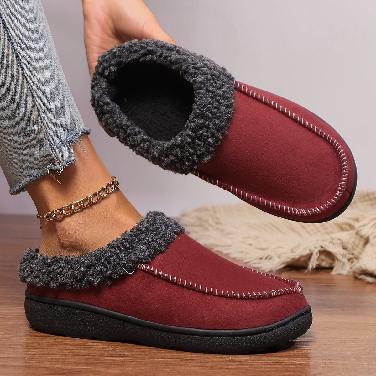 YOUYEDIAN Women’s Wide Fit Adjustable Slippers with Arch Support Plush ...